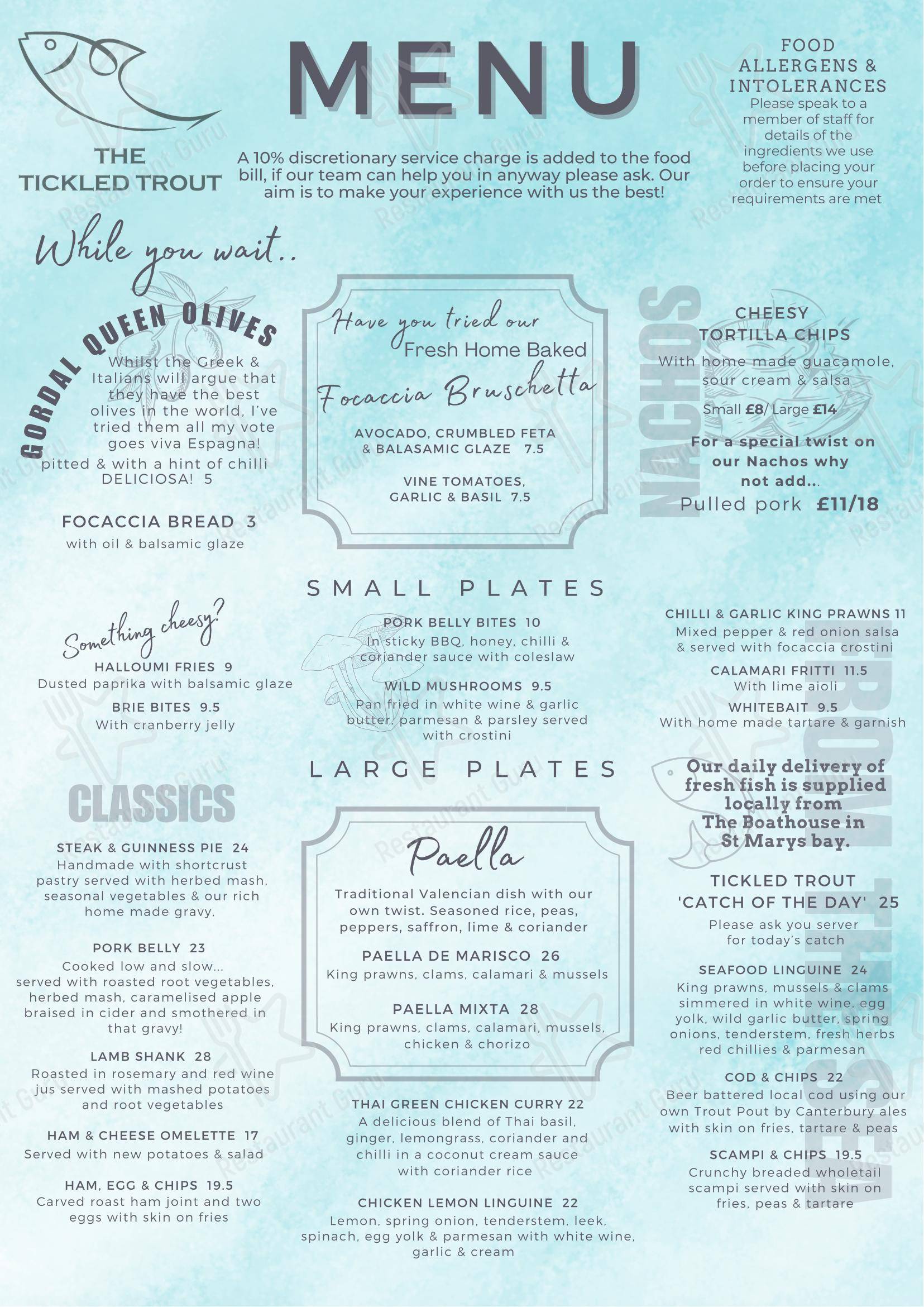 Carta del pub y bar The Tickled Trout, Ashford
