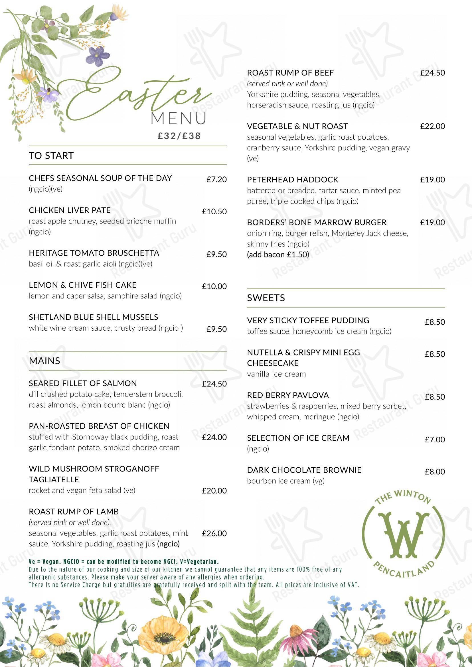 Menu at The Winton pub & bar, Pencaitland