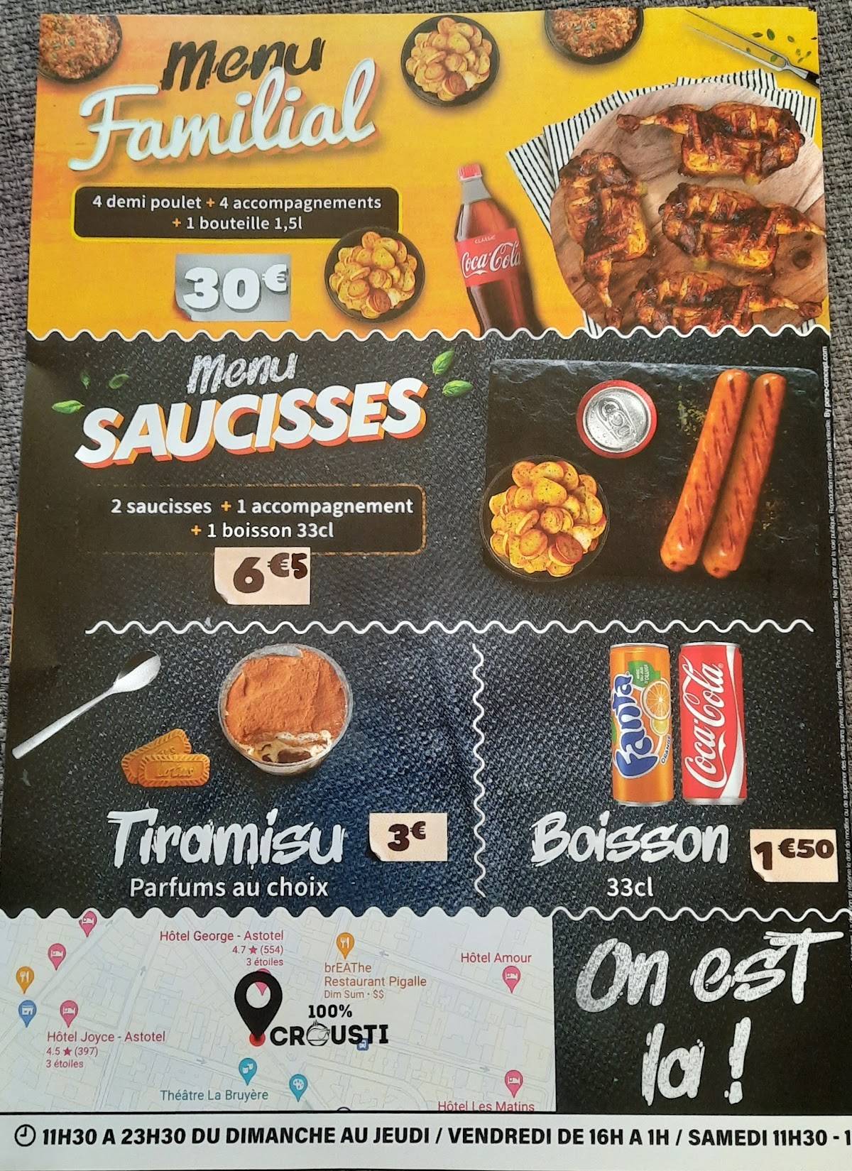 Carta del restaurante 100% Crousti, Paris