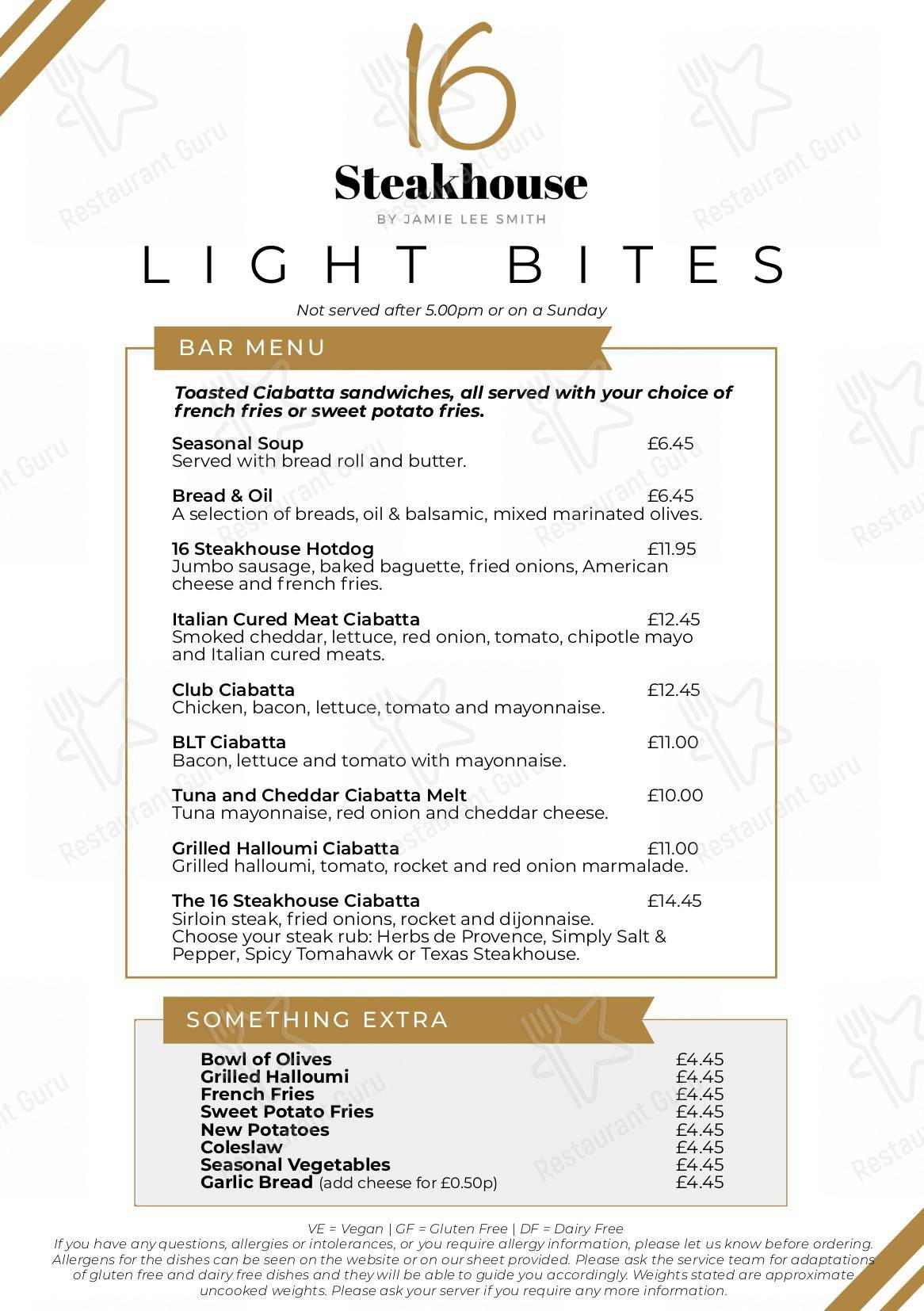 Menu at 16 Steakhouse, Ipswich