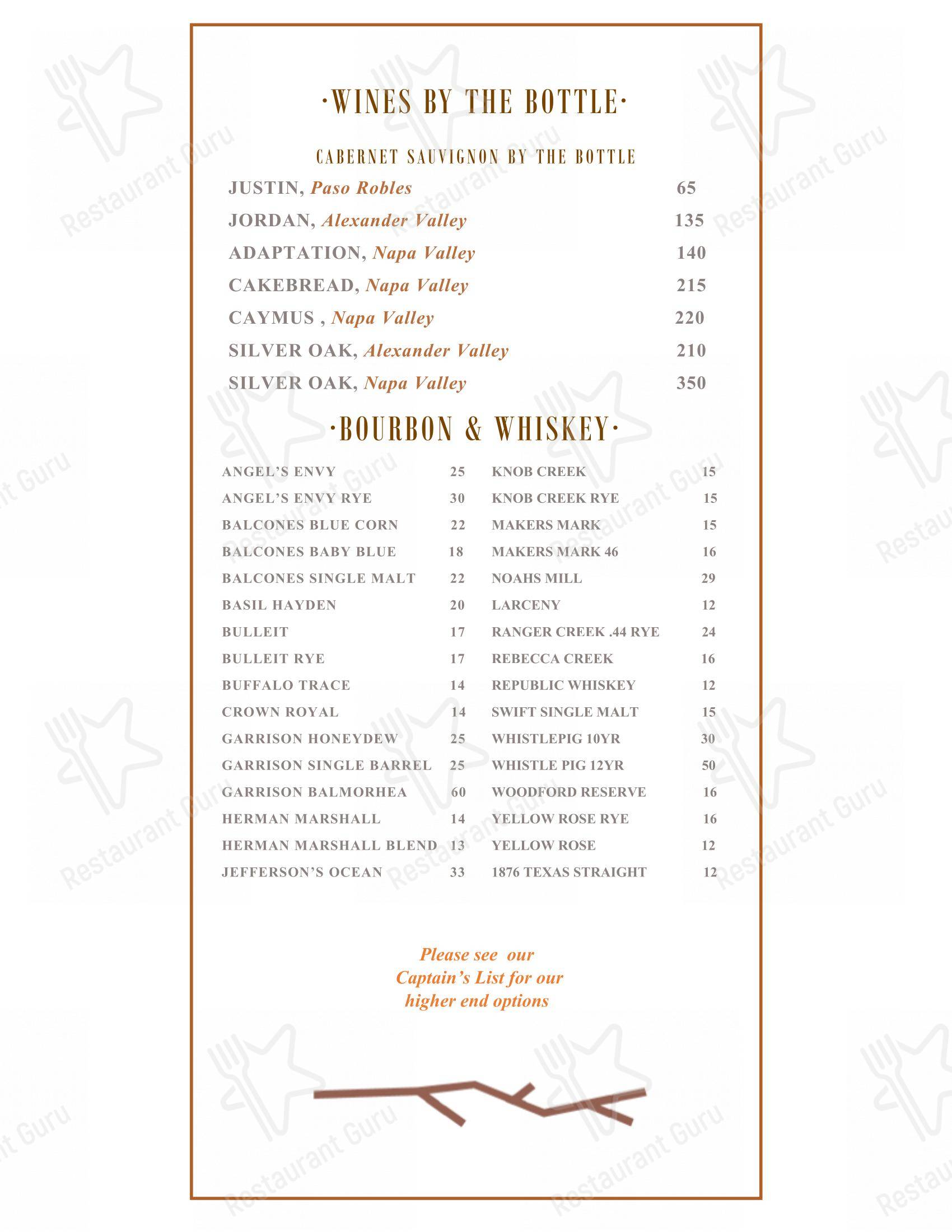 Menu at 18 Oaks steakhouse, San Antonio, Resort Pkwy