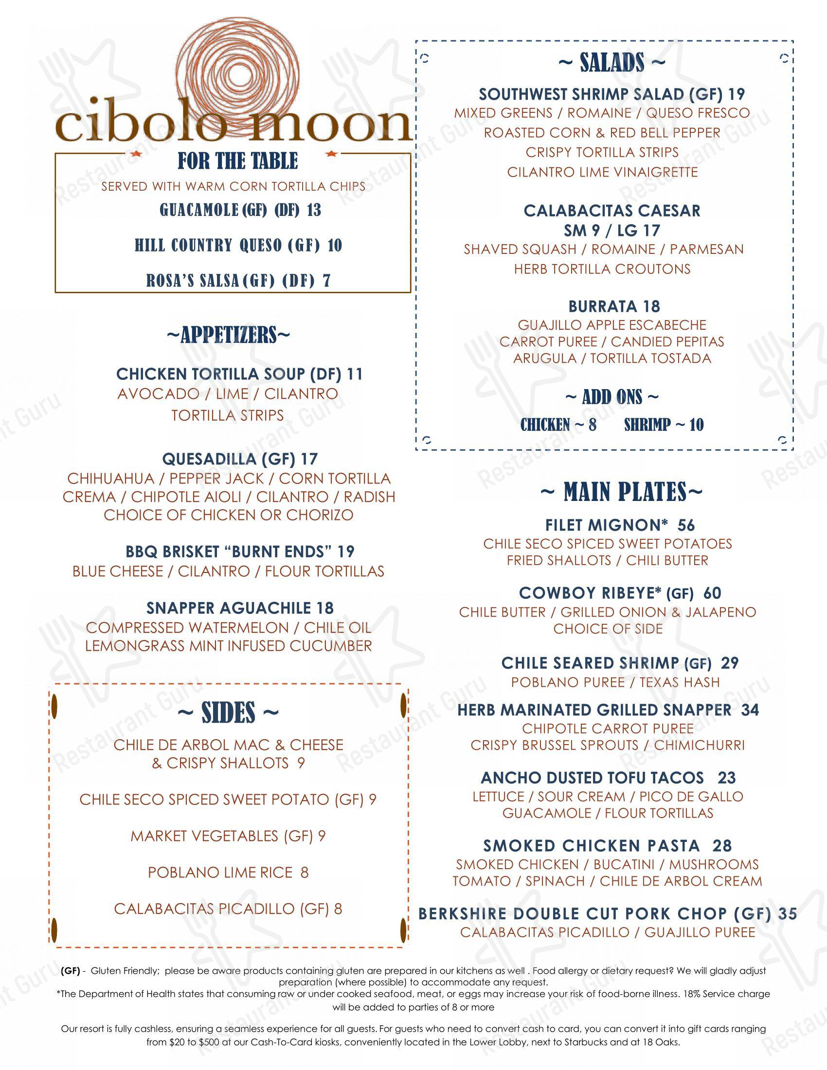 Menu at 18 Oaks steakhouse, San Antonio, Resort Pkwy