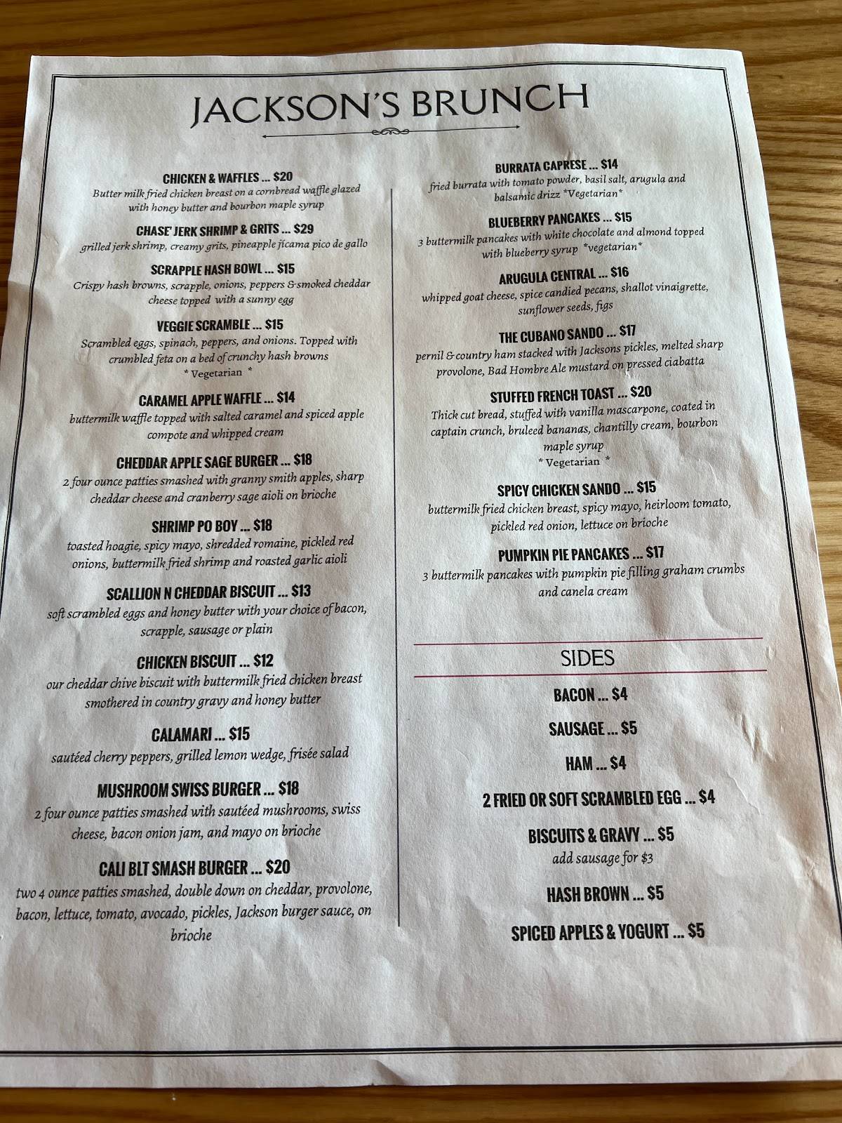 Menu at 1857 Jackson House pub & bar, Dover
