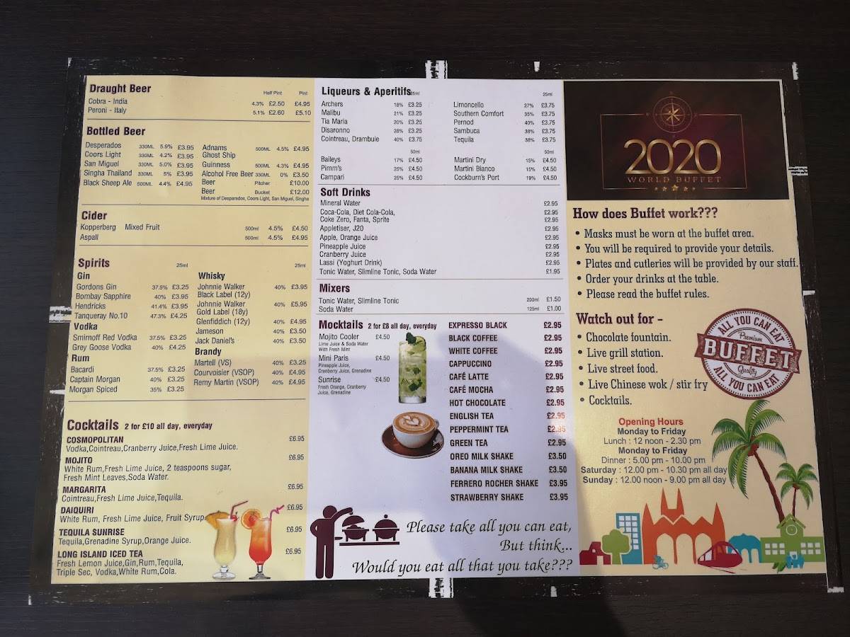 Menu at 2020 World Buffet restaurant, Peterborough
