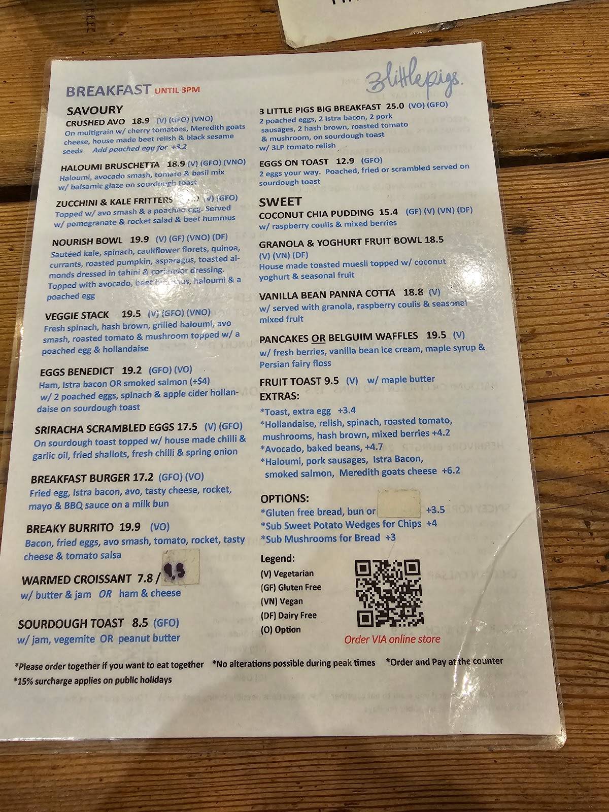 Menu at 3 Little Pigs cafe, Gisborne, shop 1/30A Aitken St