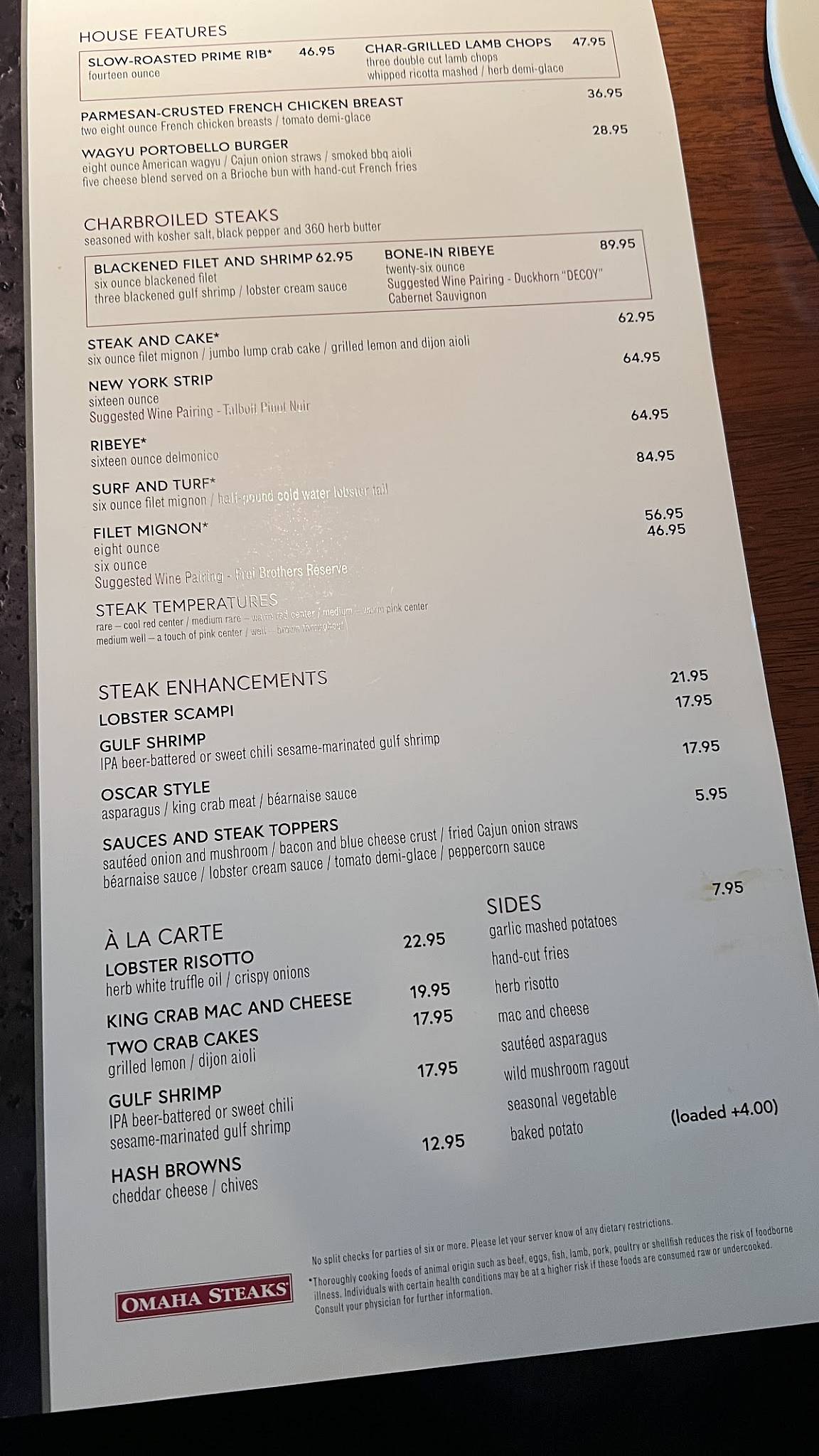 Menu at 360 Steakhouse, Council Bluffs