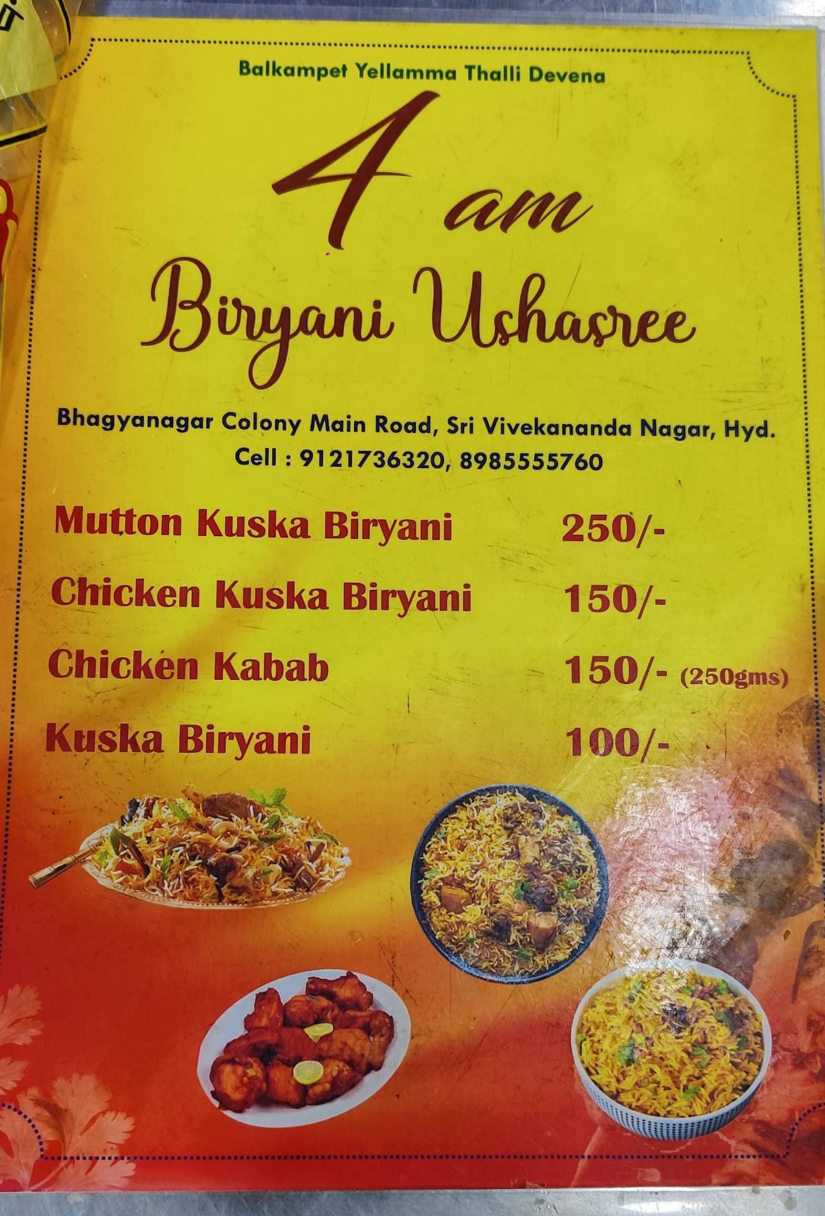 Menu at 4am biryani, Hyderabad, 100 Feet Rd