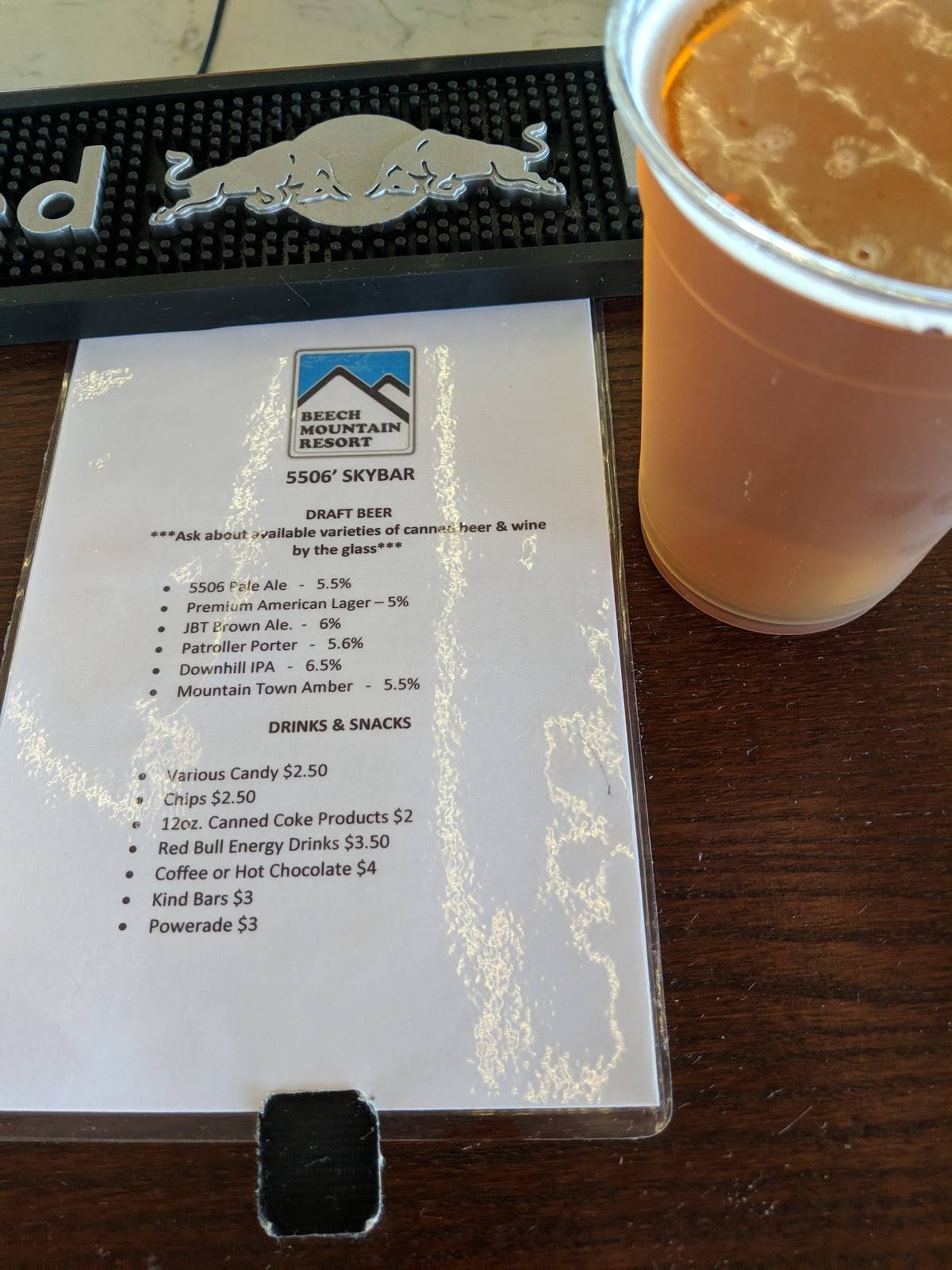Menu at 5506' pub & bar, Beech Mountain