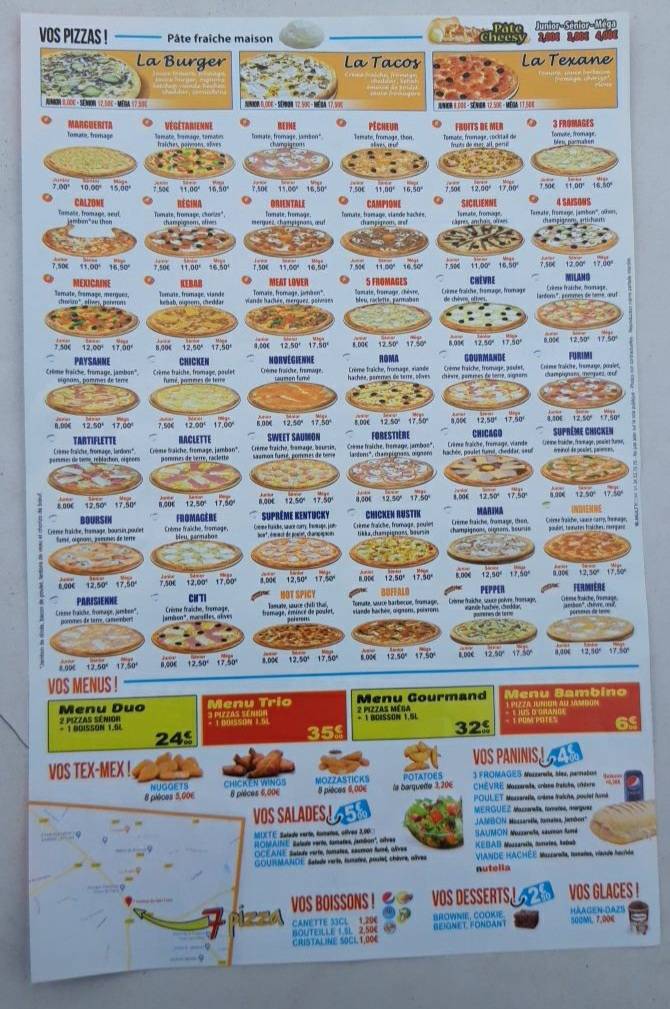 Menu au 7 Pizza restaurant, Breteuil