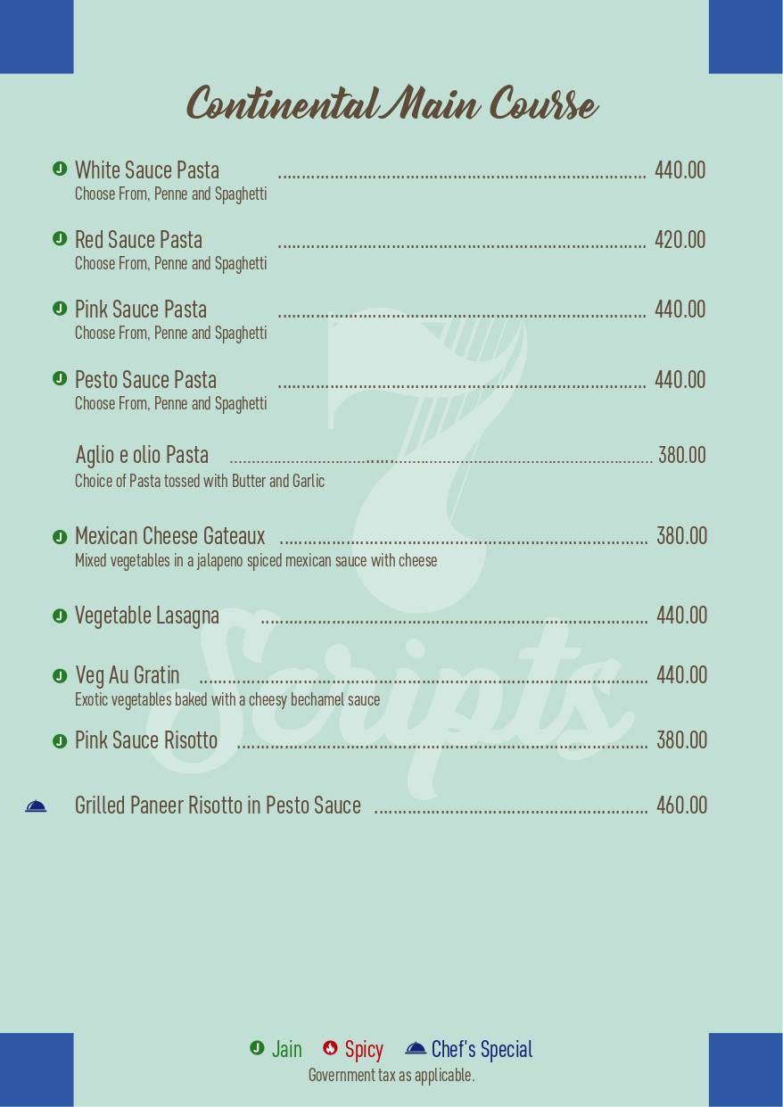 Menu at 7 Scripts, Mumbai