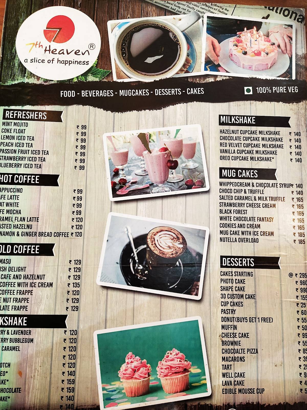 Menu at 7th Heaven, Digboi