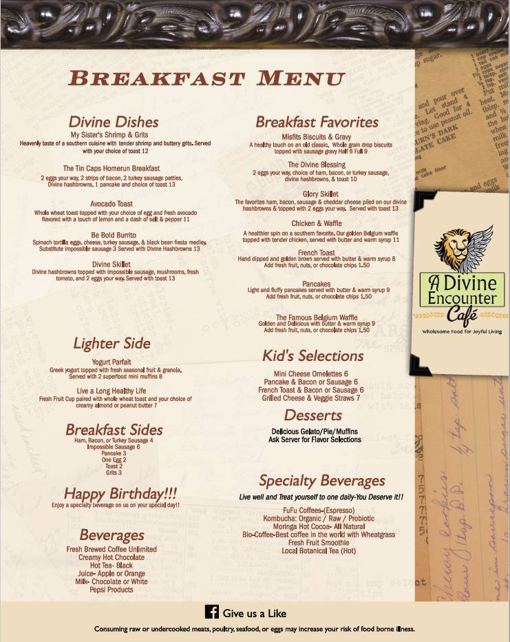 Menu at A Divine Encounter Café cafe, Fort Wayne