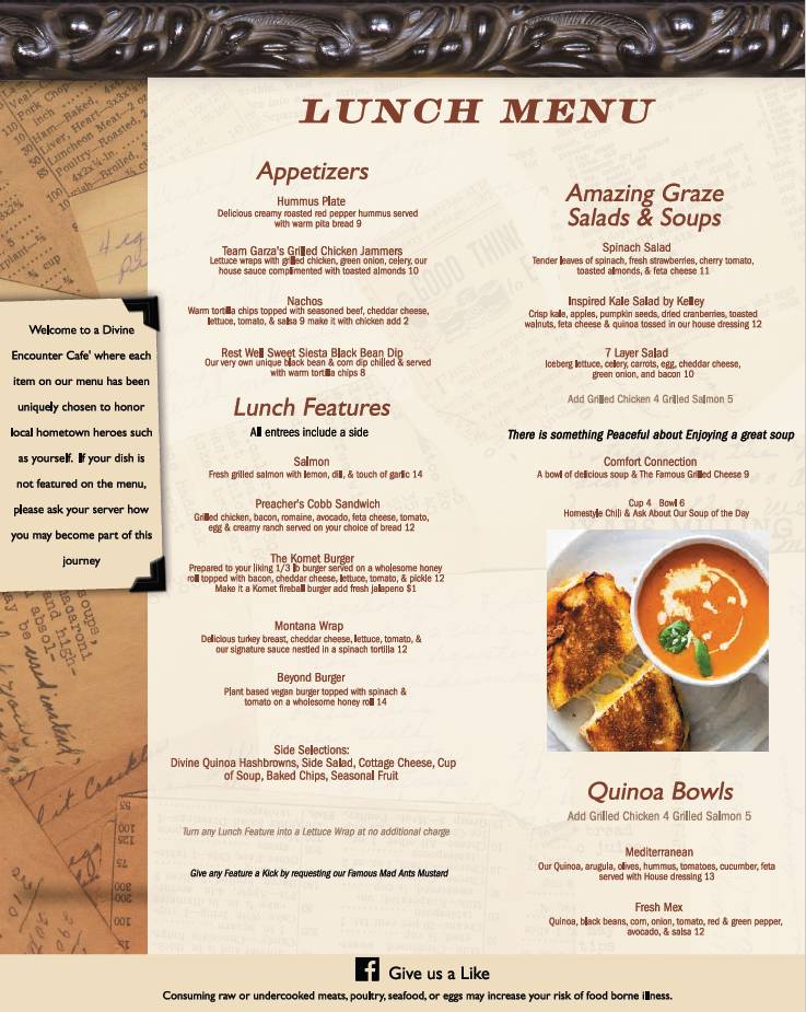 Menu at A Divine Encounter Café cafe, Fort Wayne