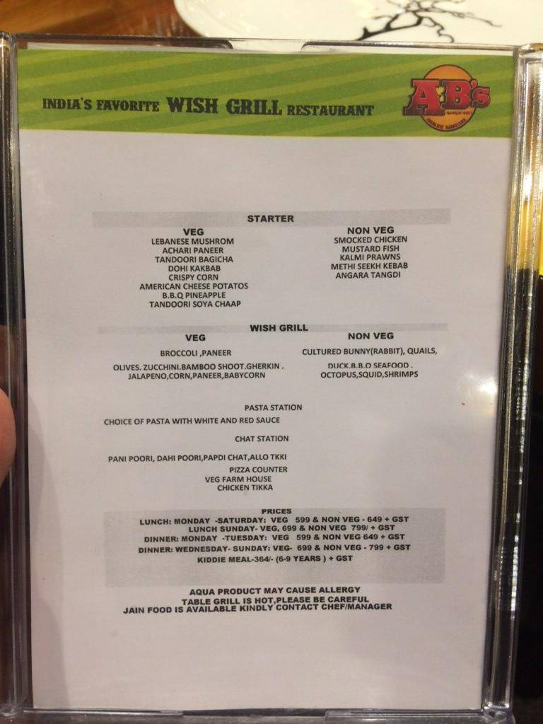 Menu at AB's - Absolute Barbecues Gautambudh Nagar, Noida, Noida