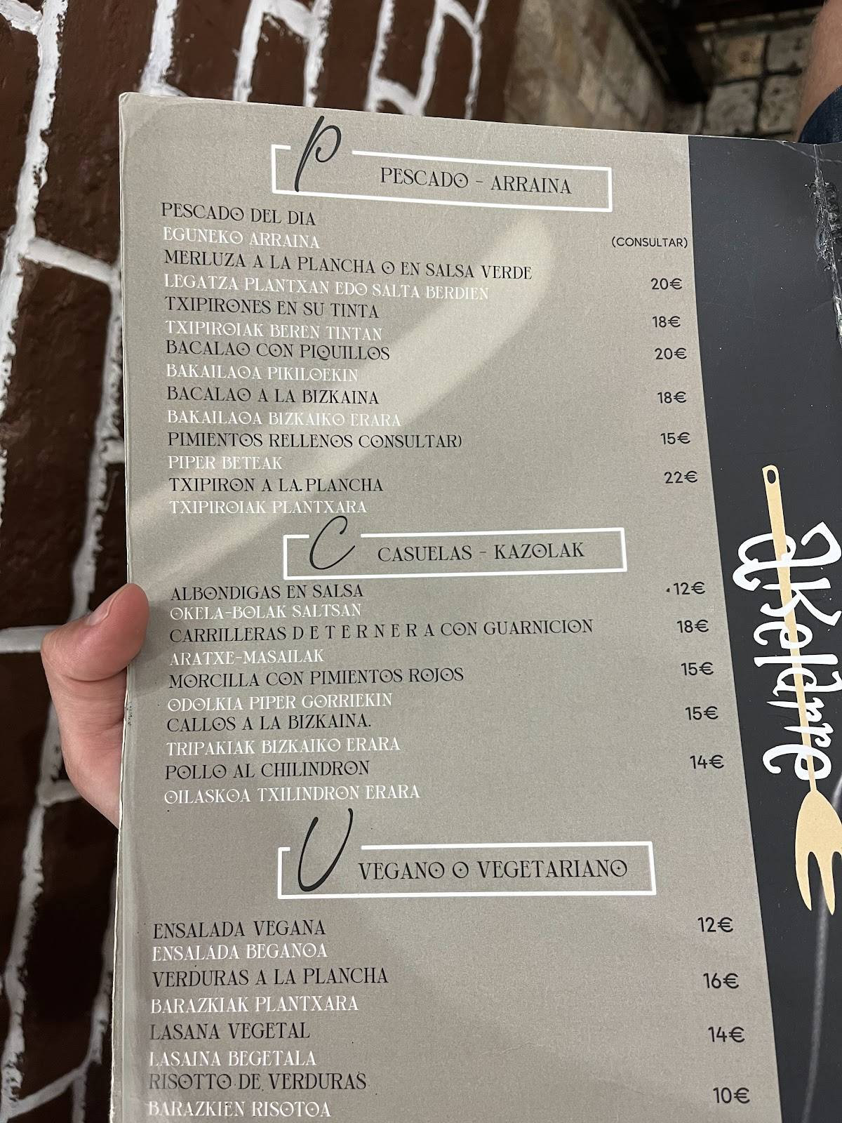 Carta del restaurante AKELARRE TABERNA, Bermeo