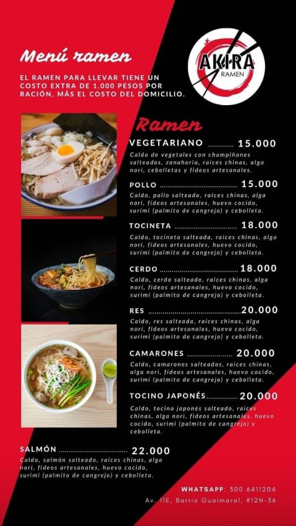Carta del restaurante AKIRA RAMEN, Cúcuta