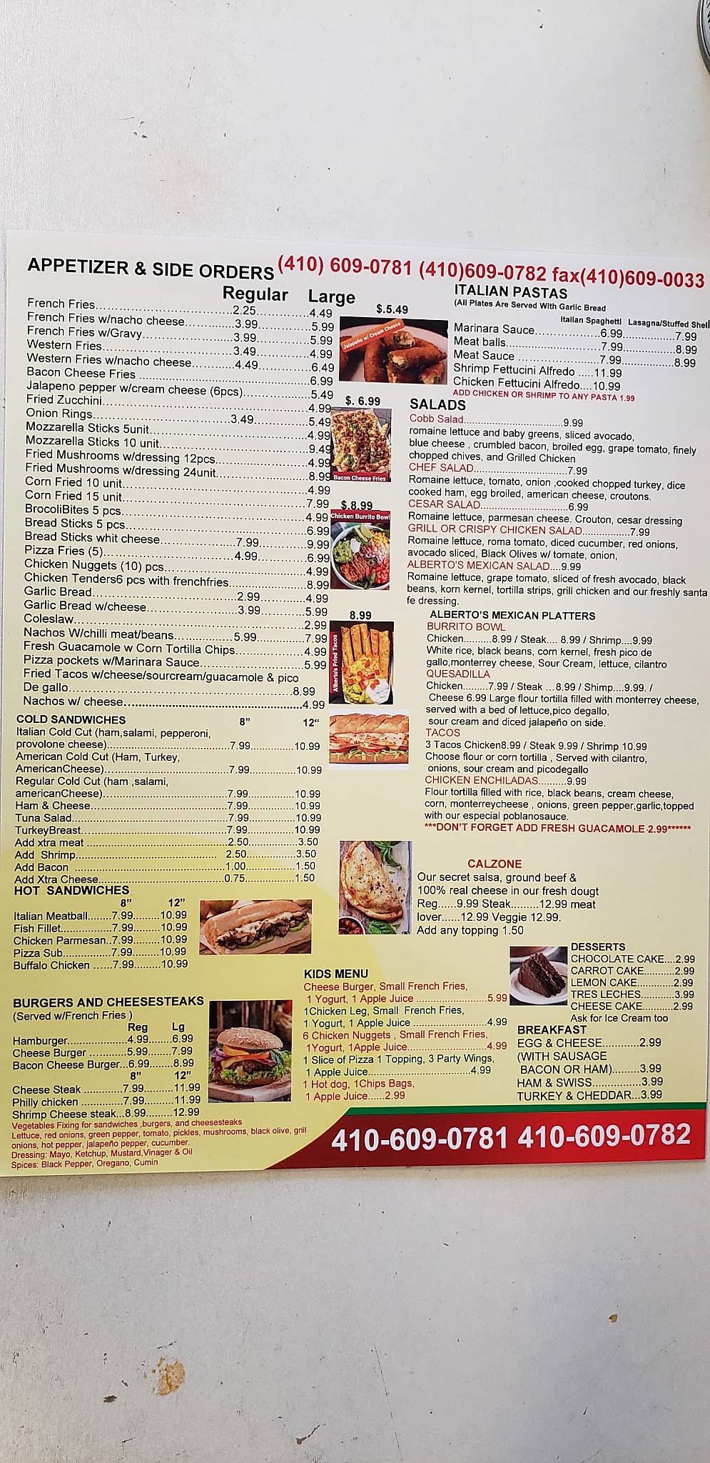 Menu at ALBERTO'S PIZZA restaurant, Brooklyn Park, S Hanover St