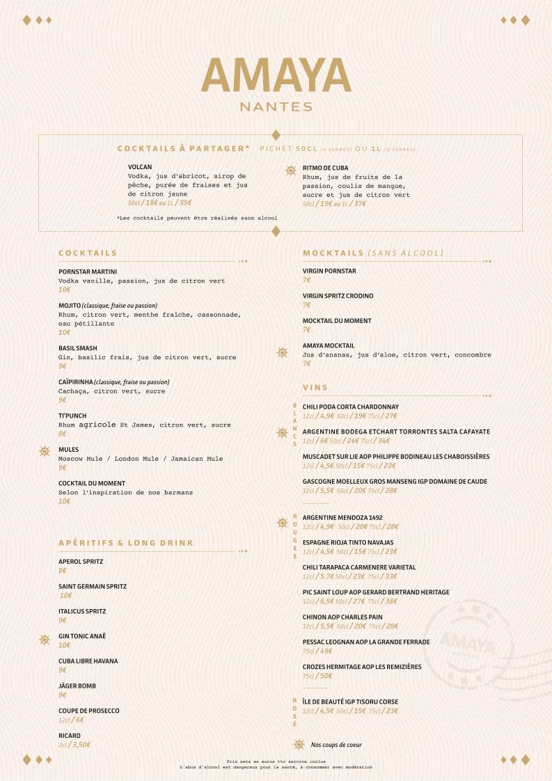 Menu au AMAYA Restaurant, Nantes