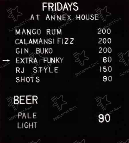Menu at Annex House club, Makati