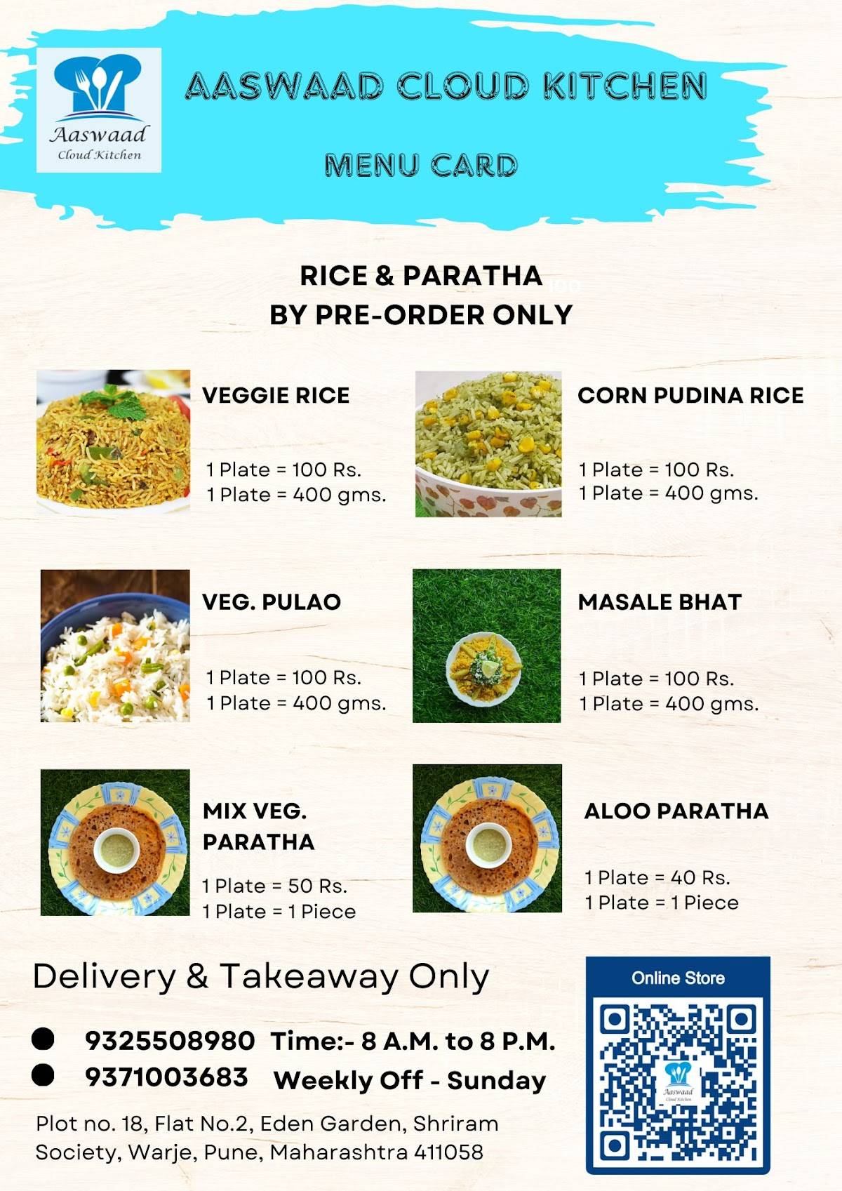 Menu at Aaswaad Cloud Kitchen, Pune