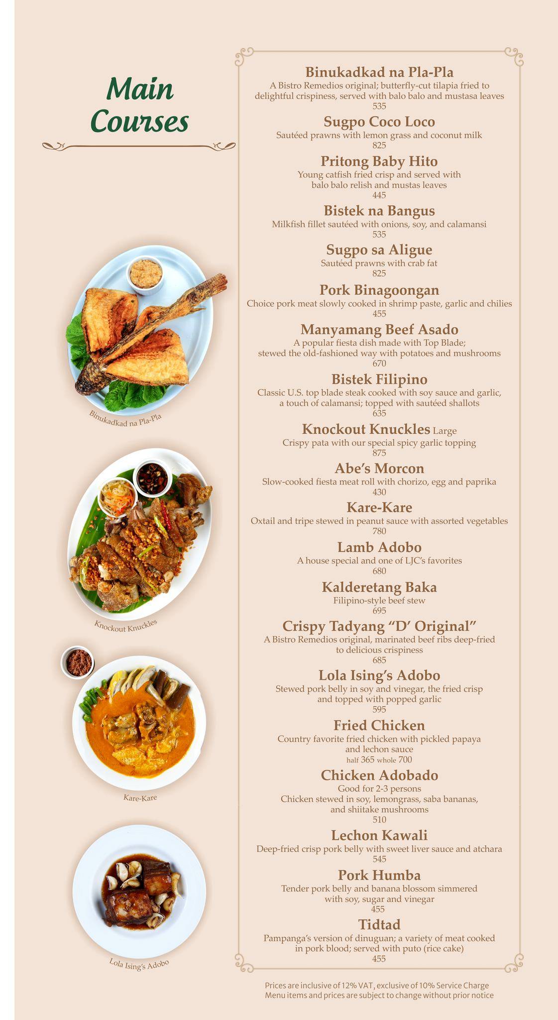 Menu at Abe's Farm restaurant, Magalang