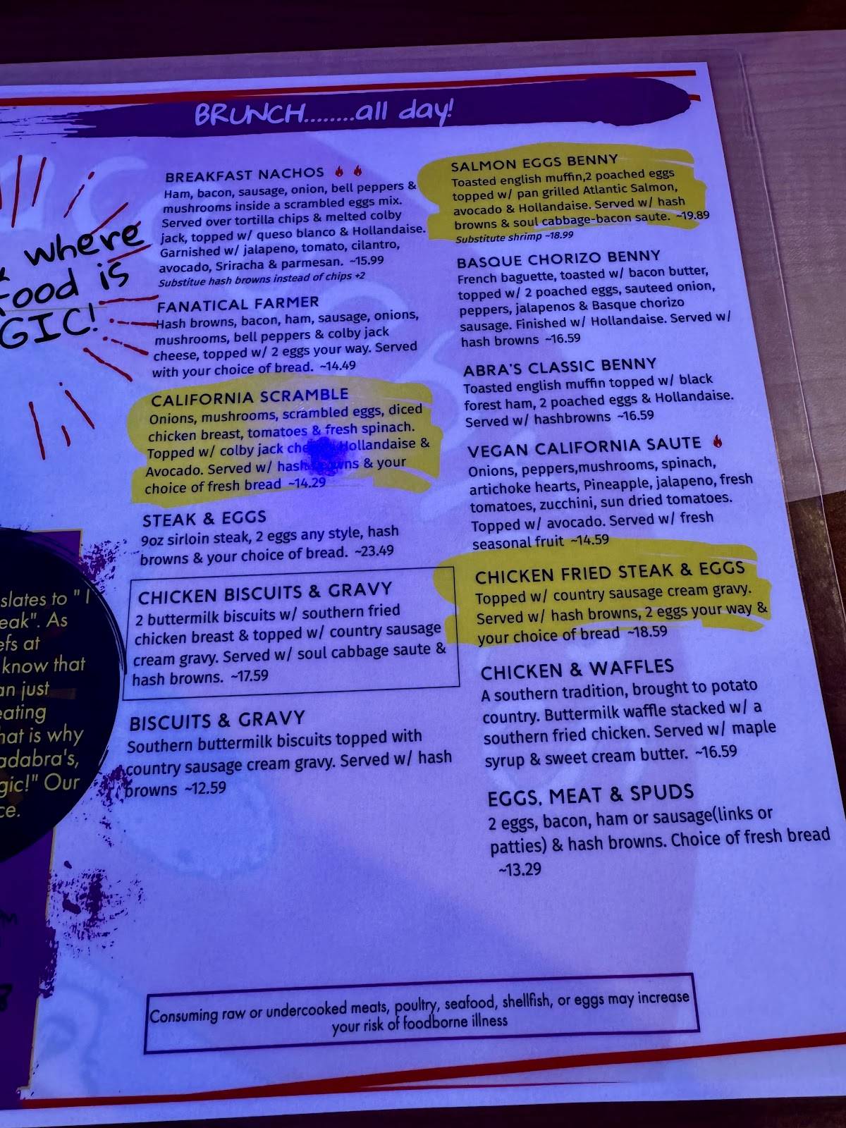 Menu at Abracadabras Pocatello restaurant, Pocatello