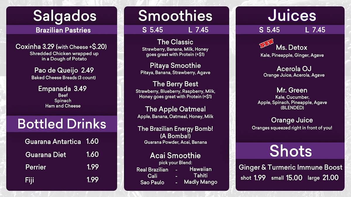 Menu at Acai Republic, Fullerton, Bradford Ave