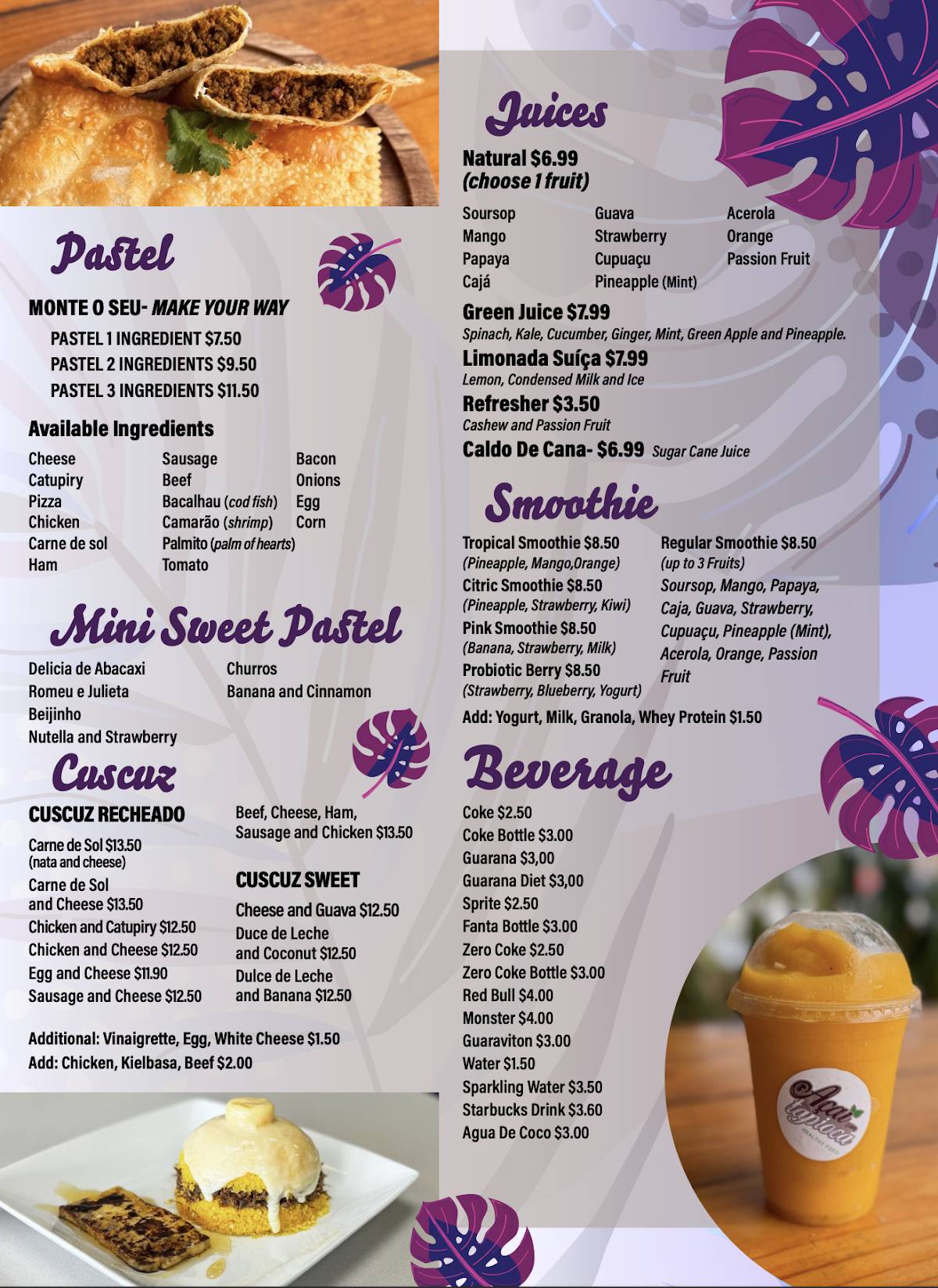 Menu at Açaí com Tapioca Boca Raton restaurant, Boca Raton