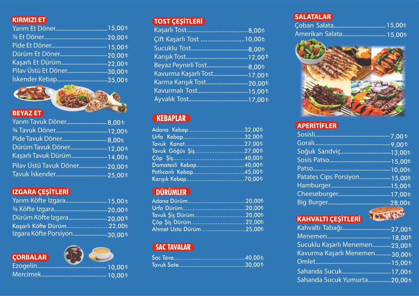 Menu at Ada Kebap & Döner, Istanbul