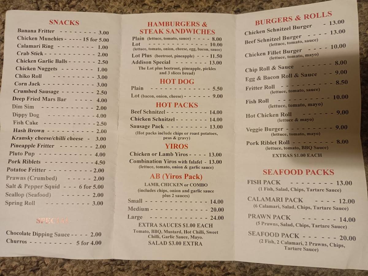 Menu at Addison Road Takeaway fast food, Pennington