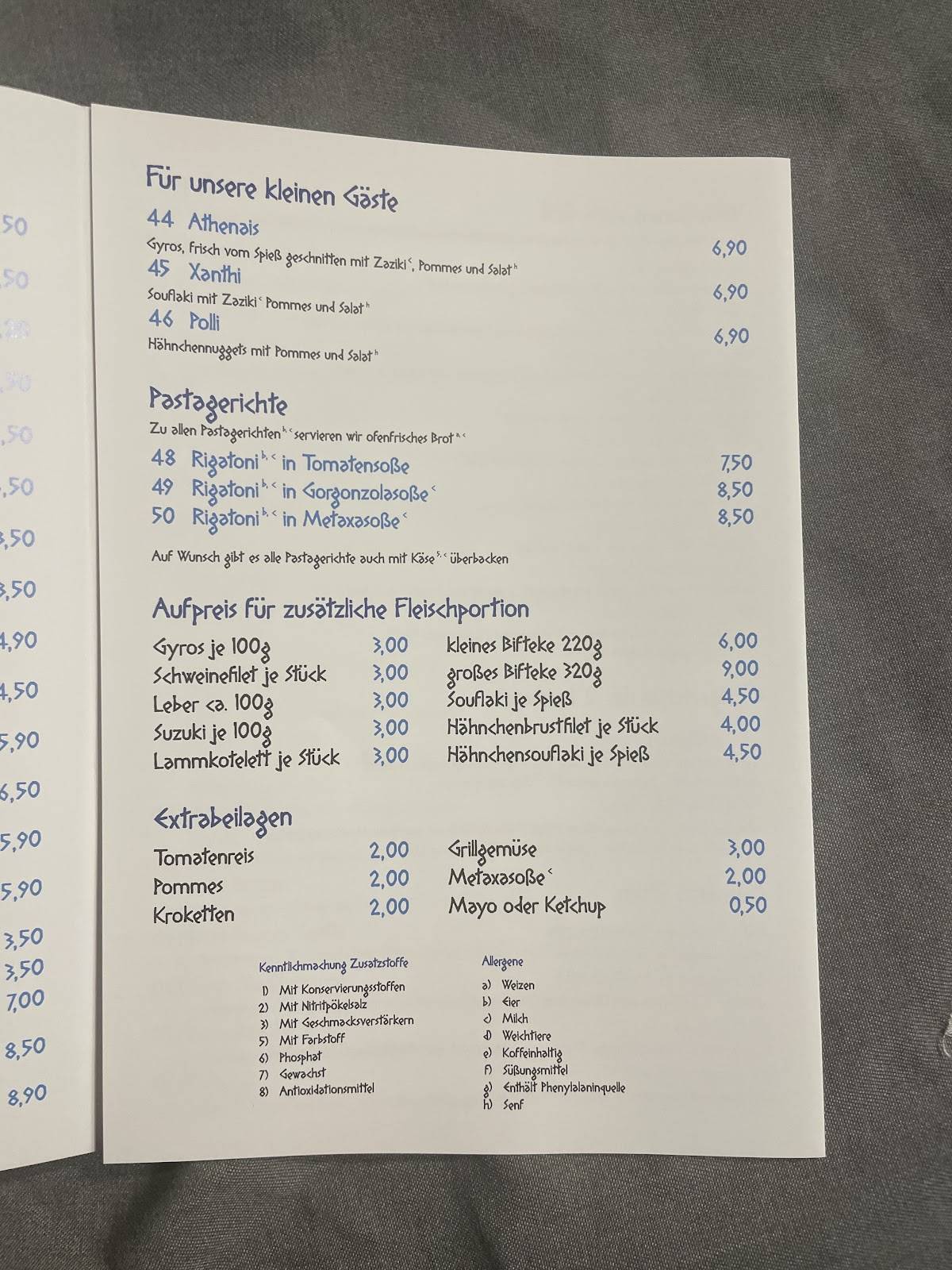 Speisekarte von Adonis restaurant, Nordhorn