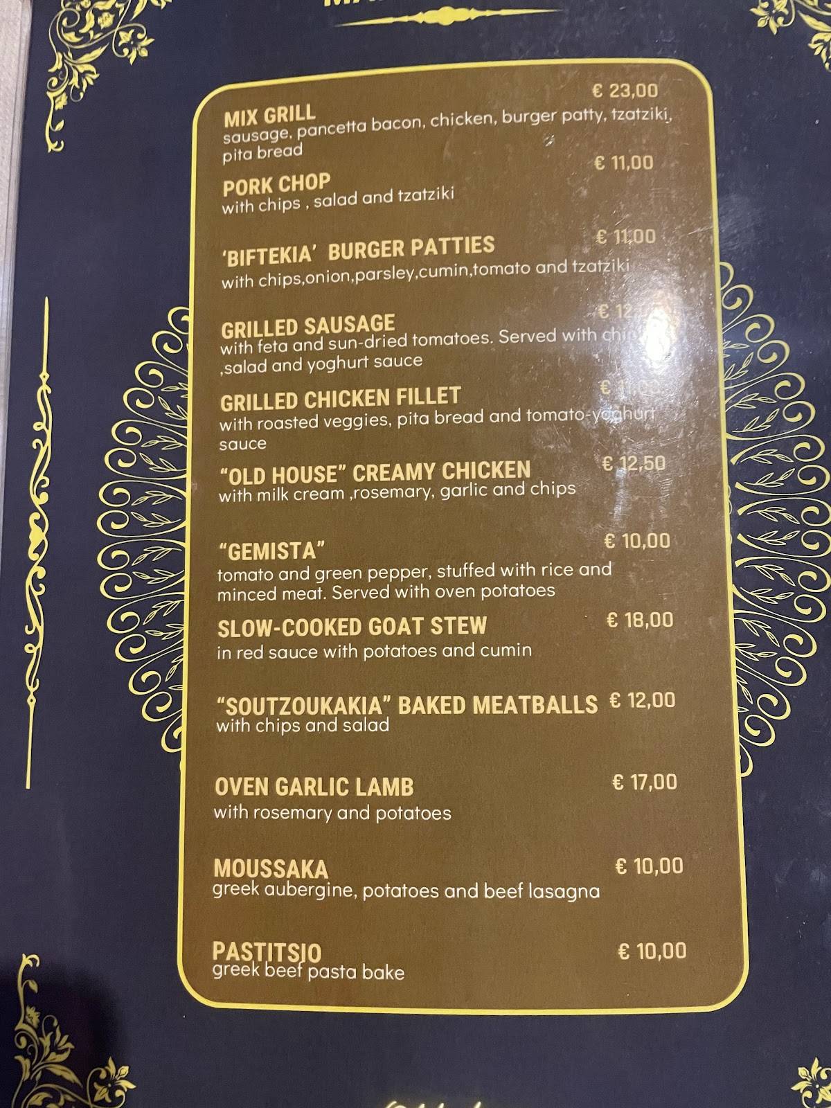 Menu at The Old House Restaurant, Afantou
