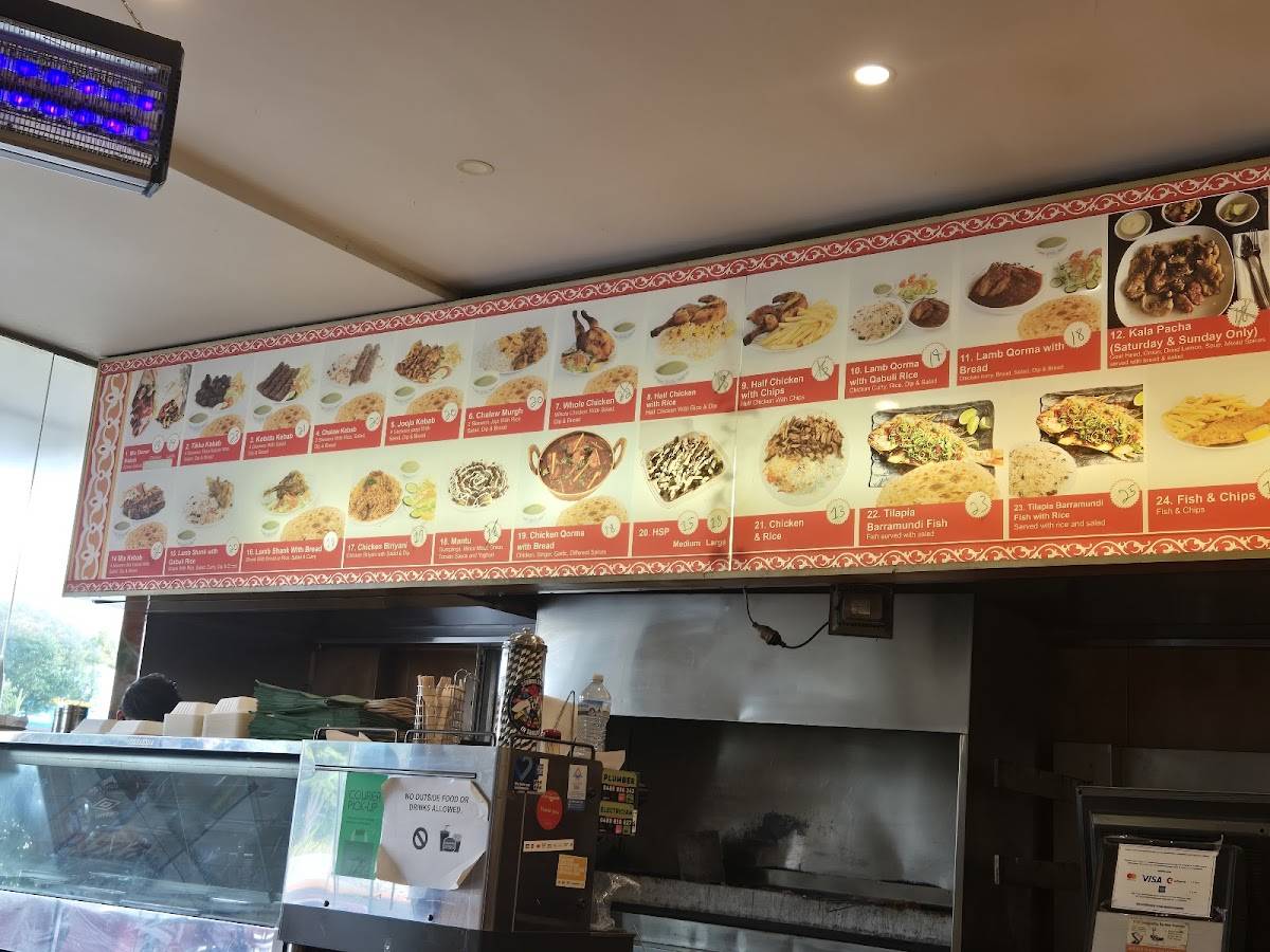 Menu at Afghan Star restaurant, Sunshine