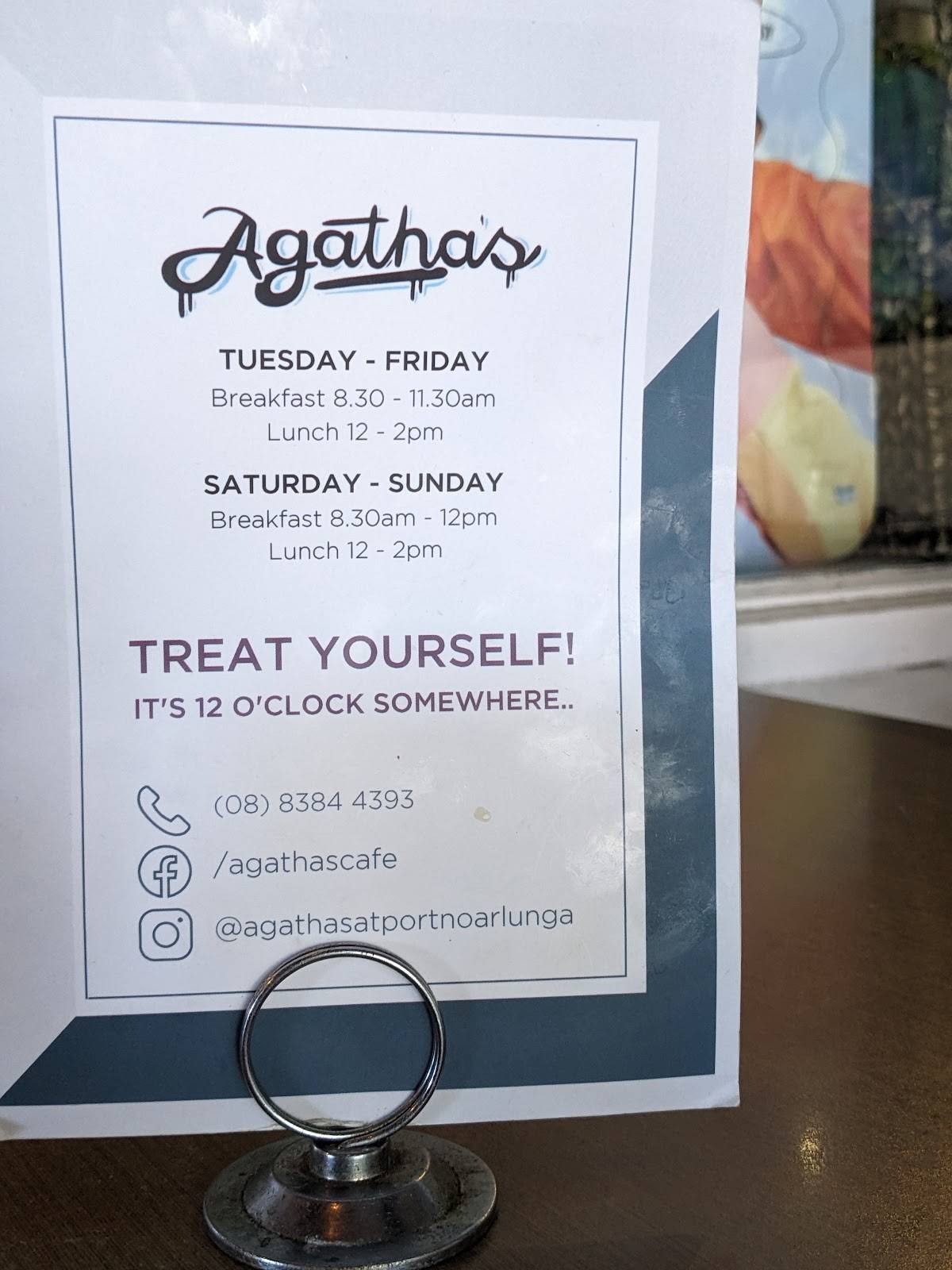 Menu at Agatha's restaurant, Port Noarlunga