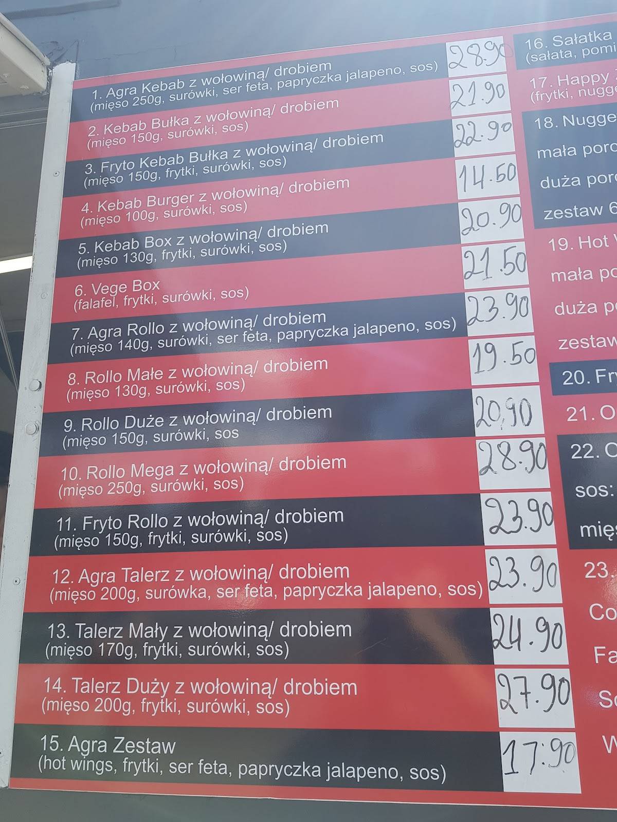 Menu at Agra Kebab, Mstów