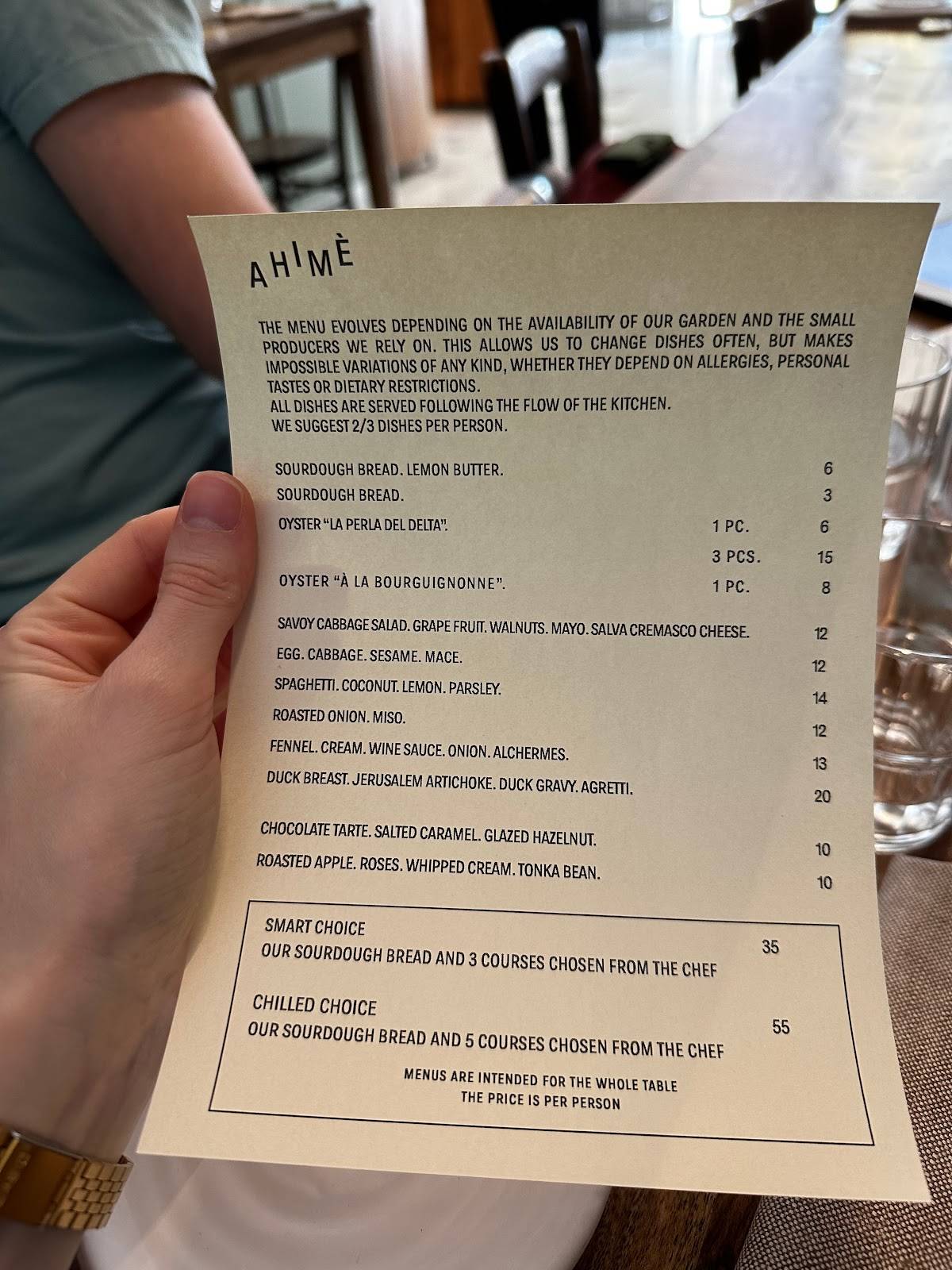 Menu at Ahimè restaurant, Bologna, Via S. Gervasio