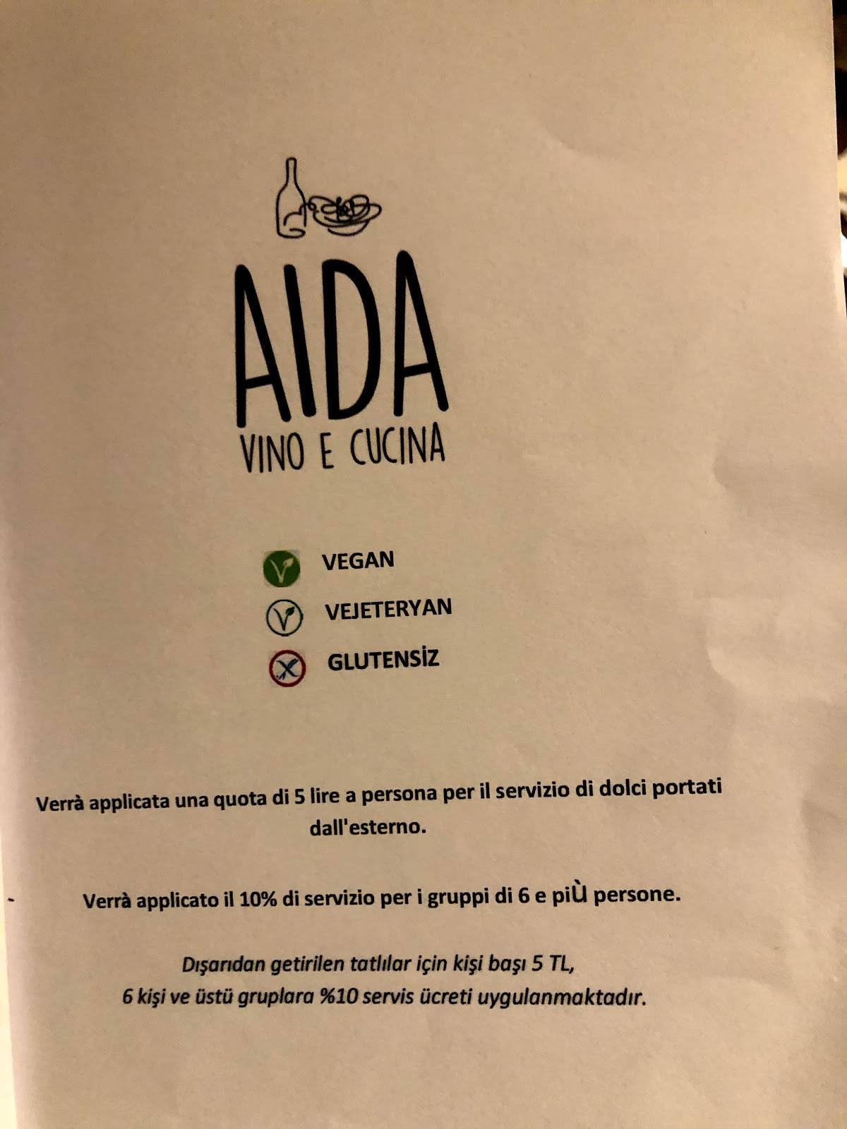 Menu at Aida - vino e cucina, Istanbul
