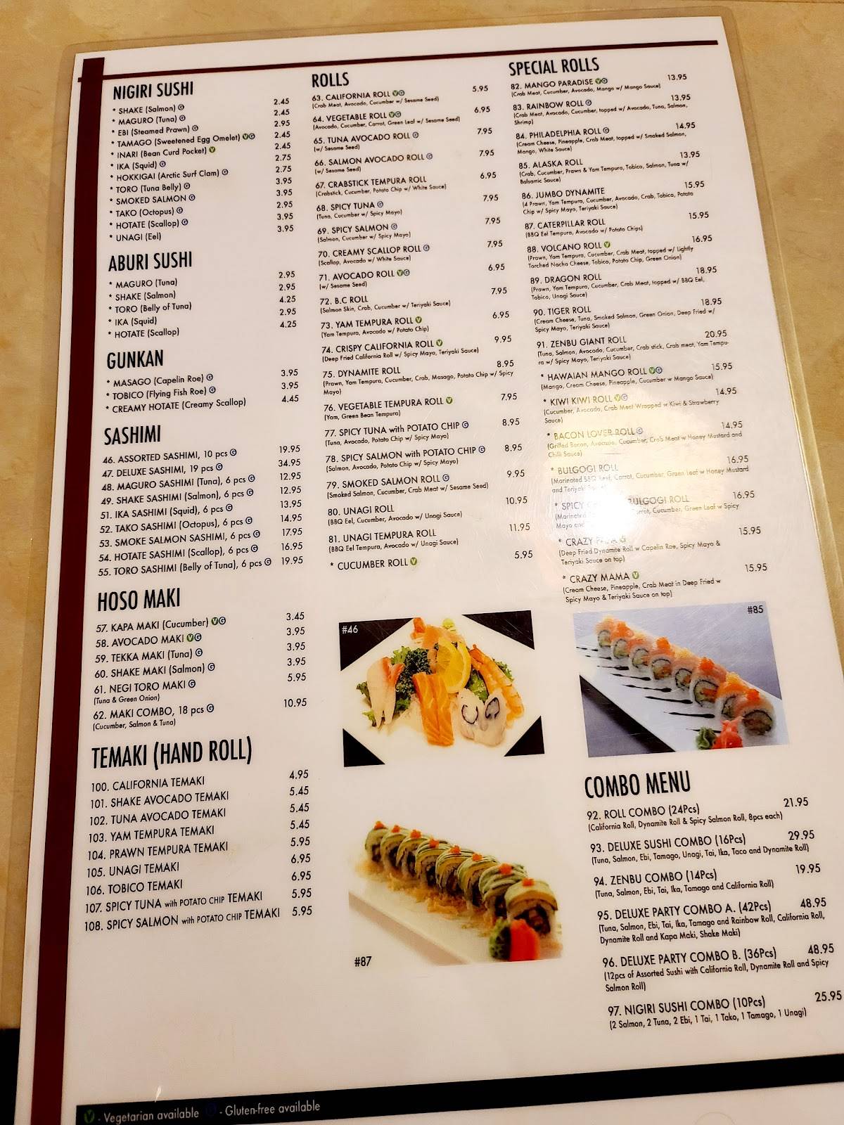 Menu at Zenbu restaurant, Airdrie