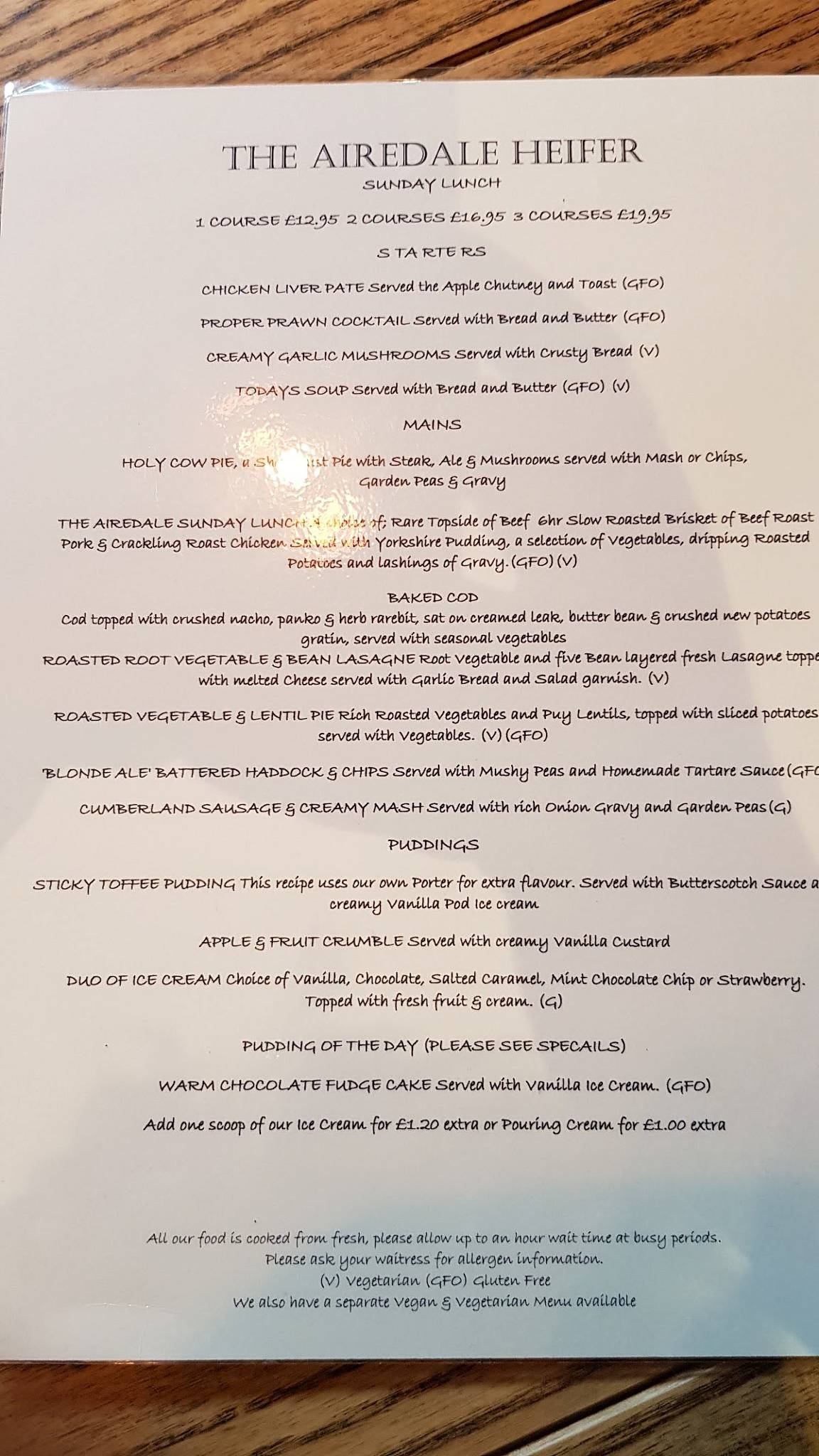 Menu at Airedale Heifer pub & bar, Keighley, Bradford Road