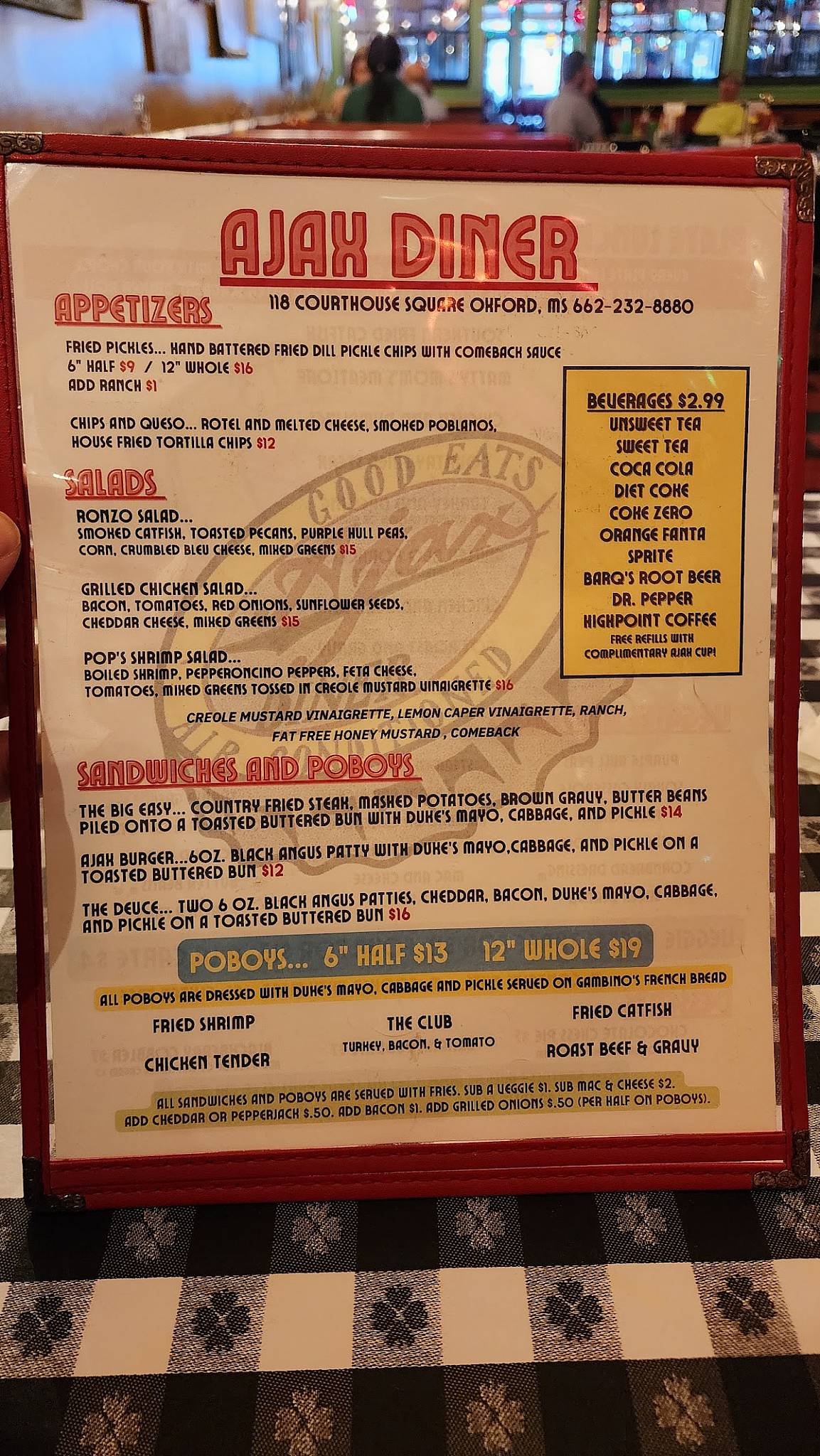 Menu at Ajax Diner restaurant, Oxford