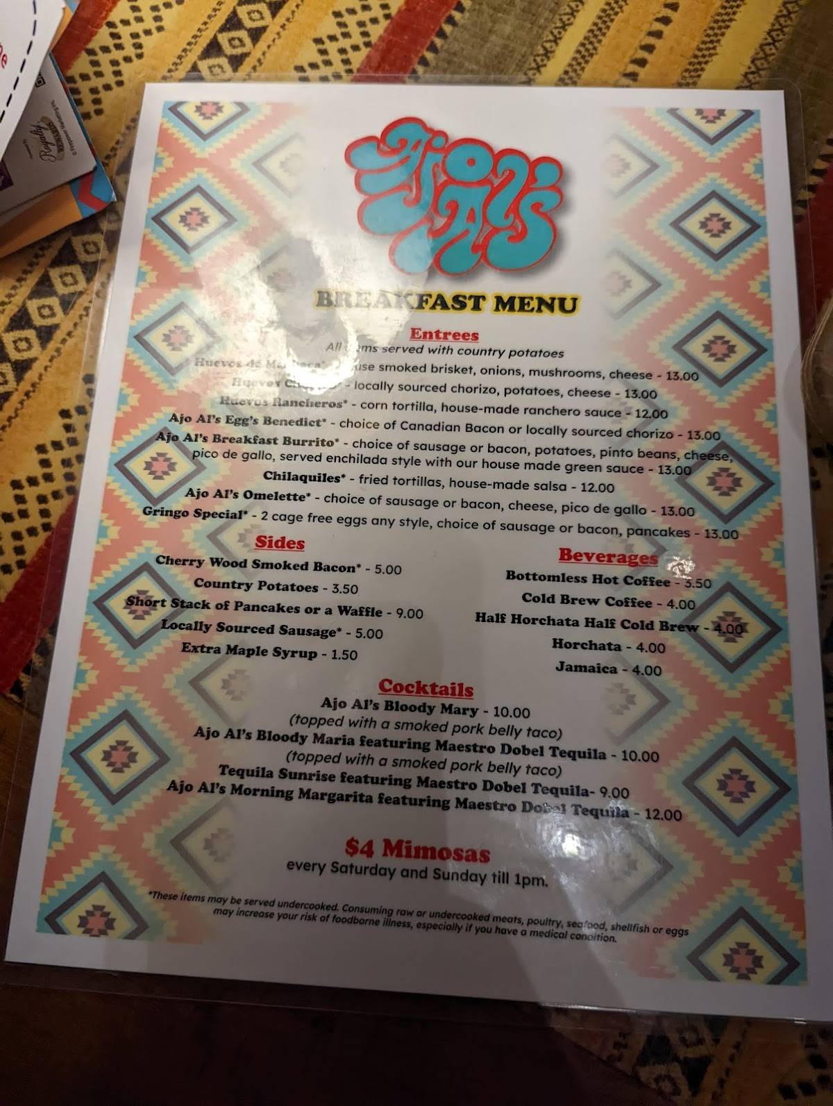 Menu at Ajo Al's Mexican Cafe, Glendale, W Bell Rd