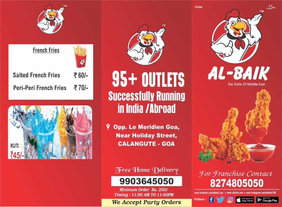 Menu at Al Baik - The Taste Of Middle East, Calangute