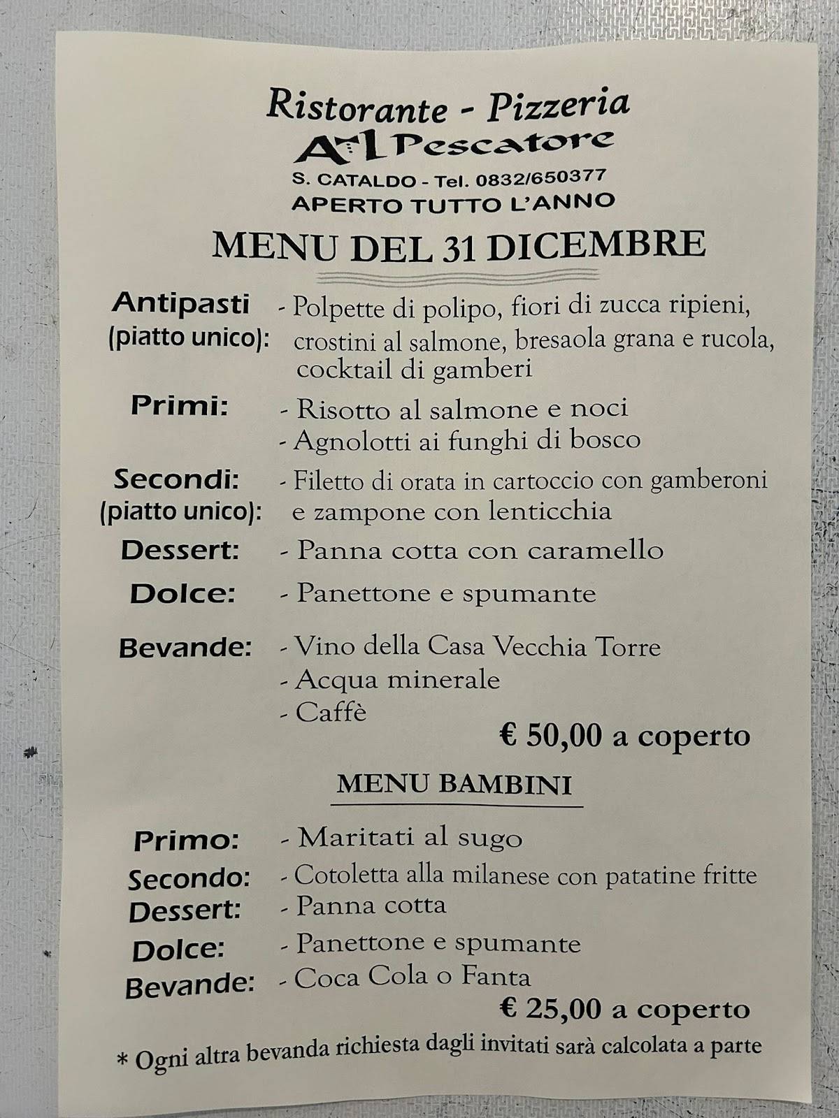 Menu da Al Pescatore ristorante, San Cataldo