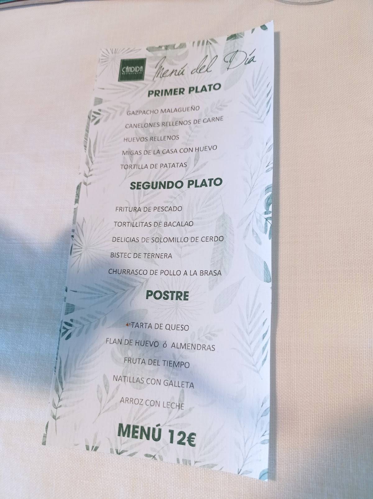 Carta de Restaurante Cándida, Alameda