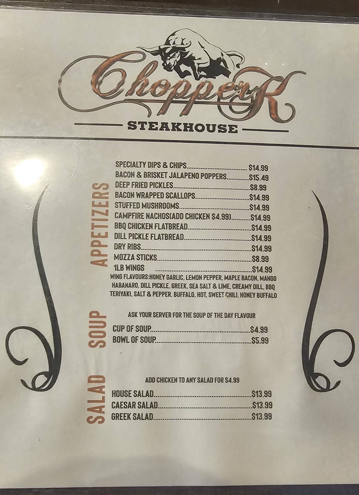 Menu at Chopper K Steakhouse, Alameda