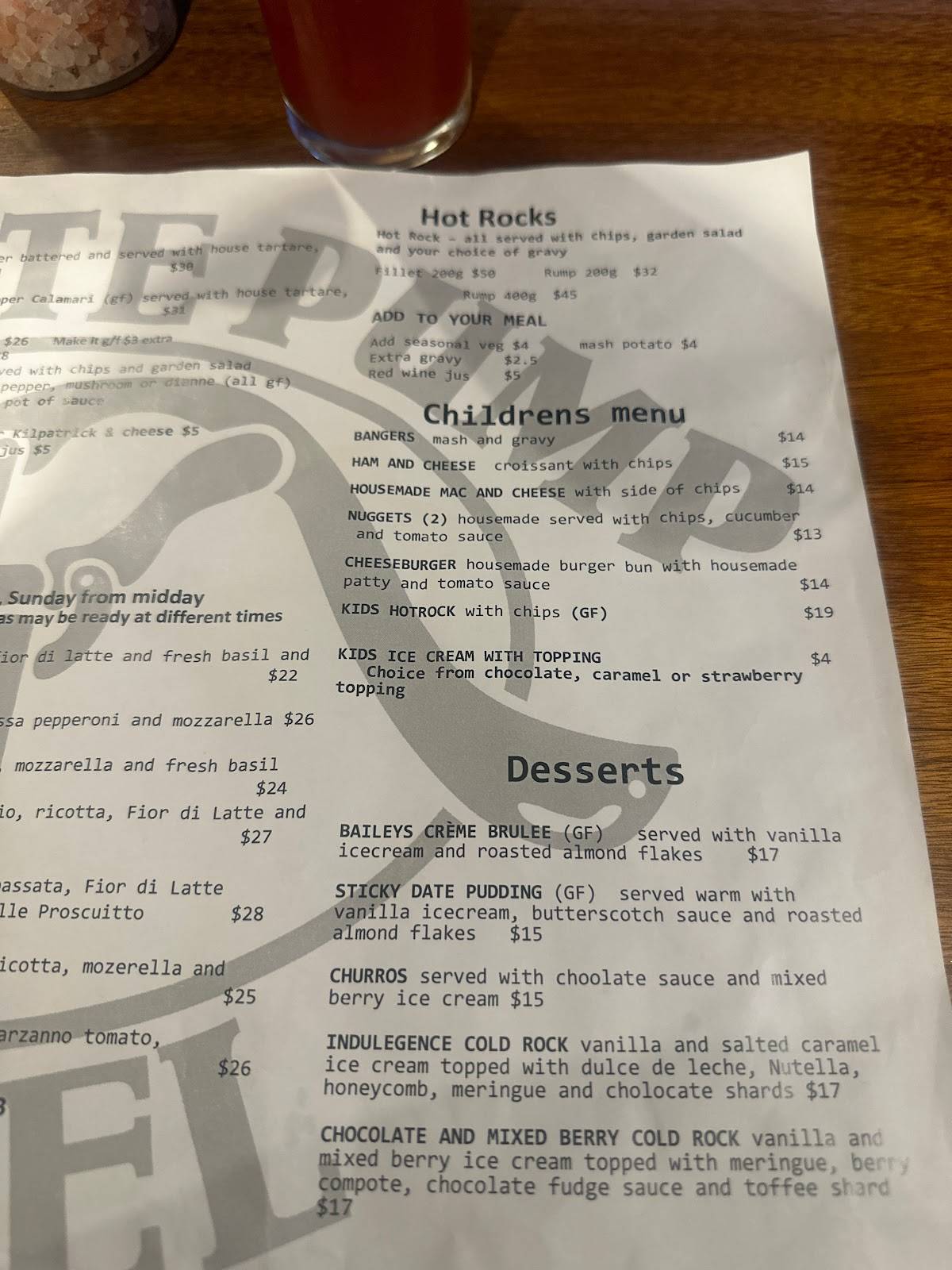 Menu at Aldgate Pump Hotel restaurant, Aldgate