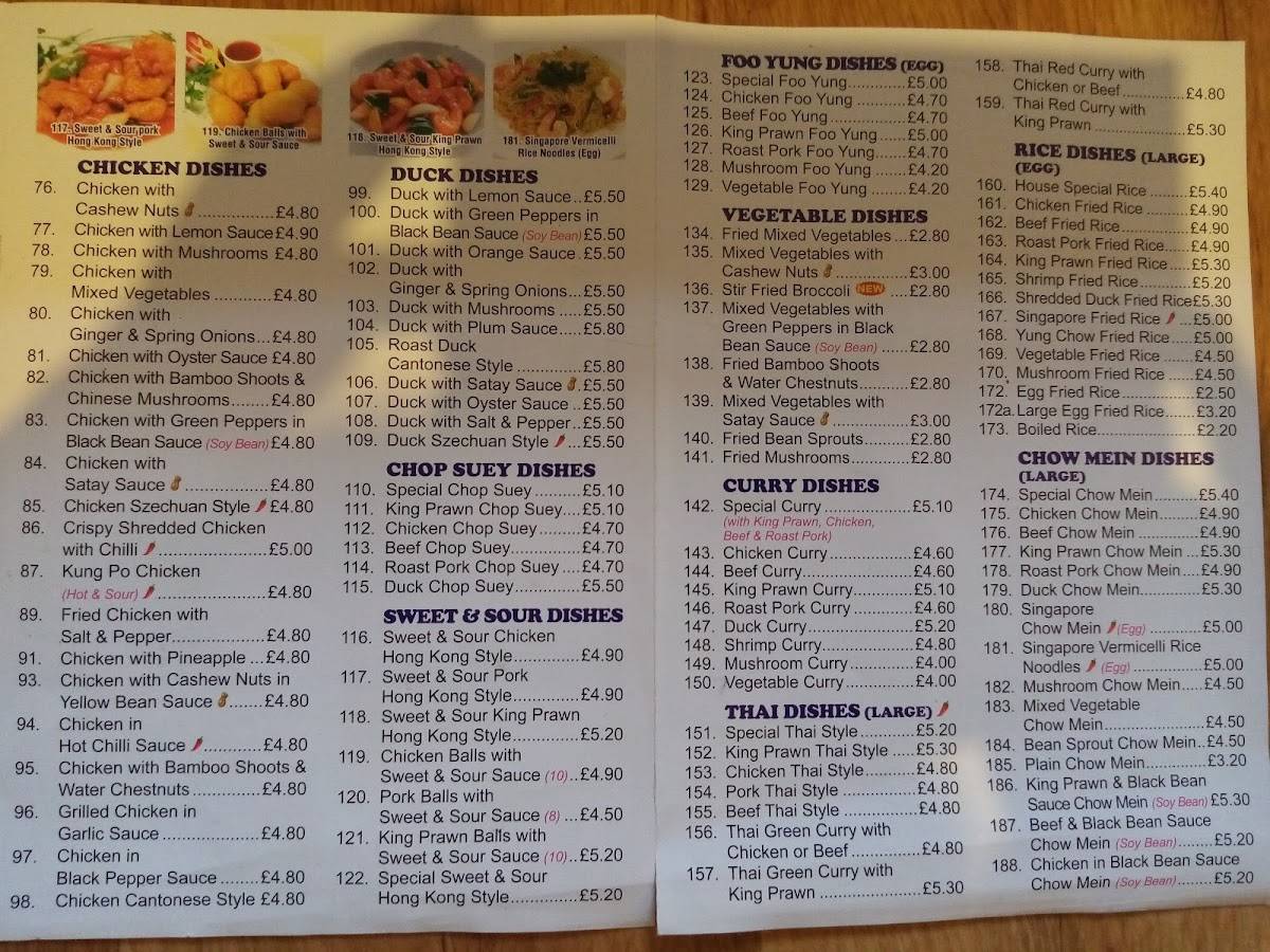 Menu at Hong Kong Wok restaurant, Alfreton