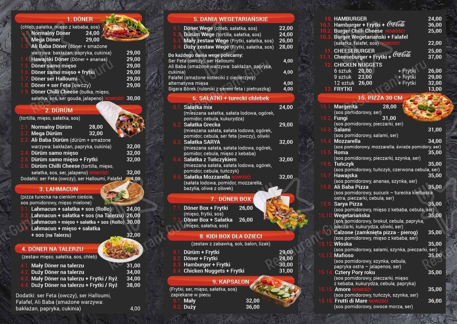 Menu at Ali Baba Kebab House restaurant, Gryfów Śląski