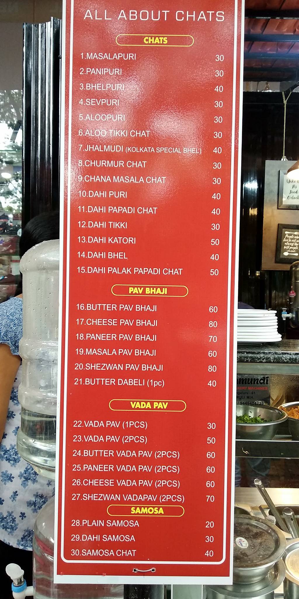Menu at All About Chats, Bengaluru