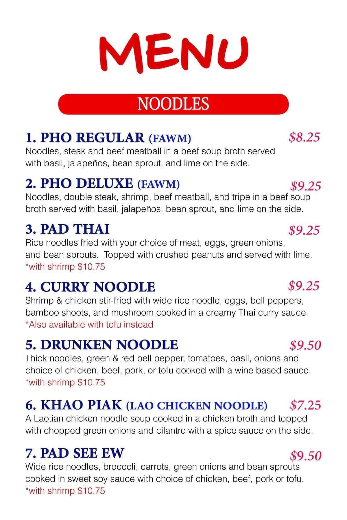 Menu at Plia's Kitchen restaurant, Green Bay